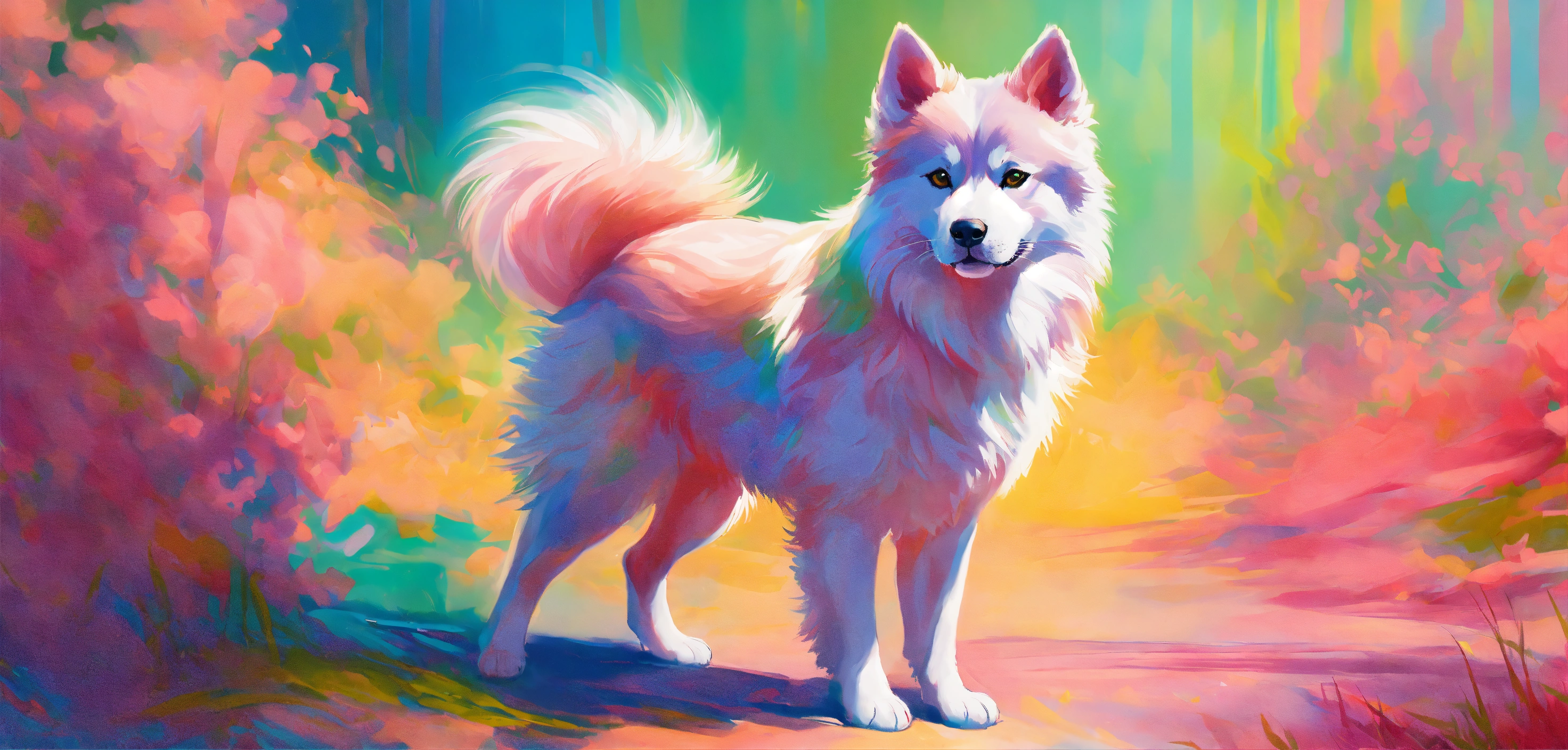 Lexica - In this vibrant painting, a graceful Pomsky is captured in ...