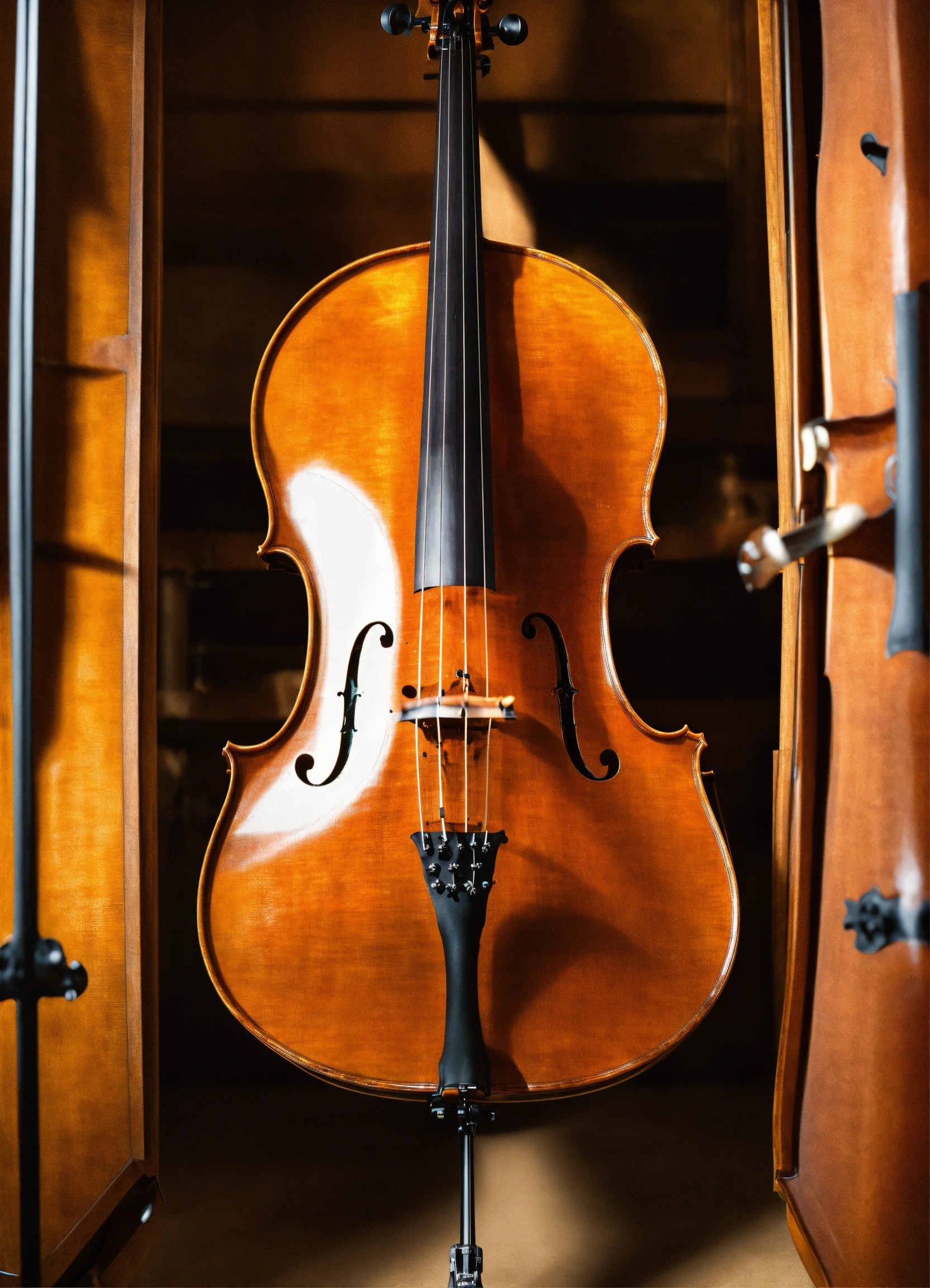 Lexica - A photorealistic closeup POV view of inside a cello, imagine ...
