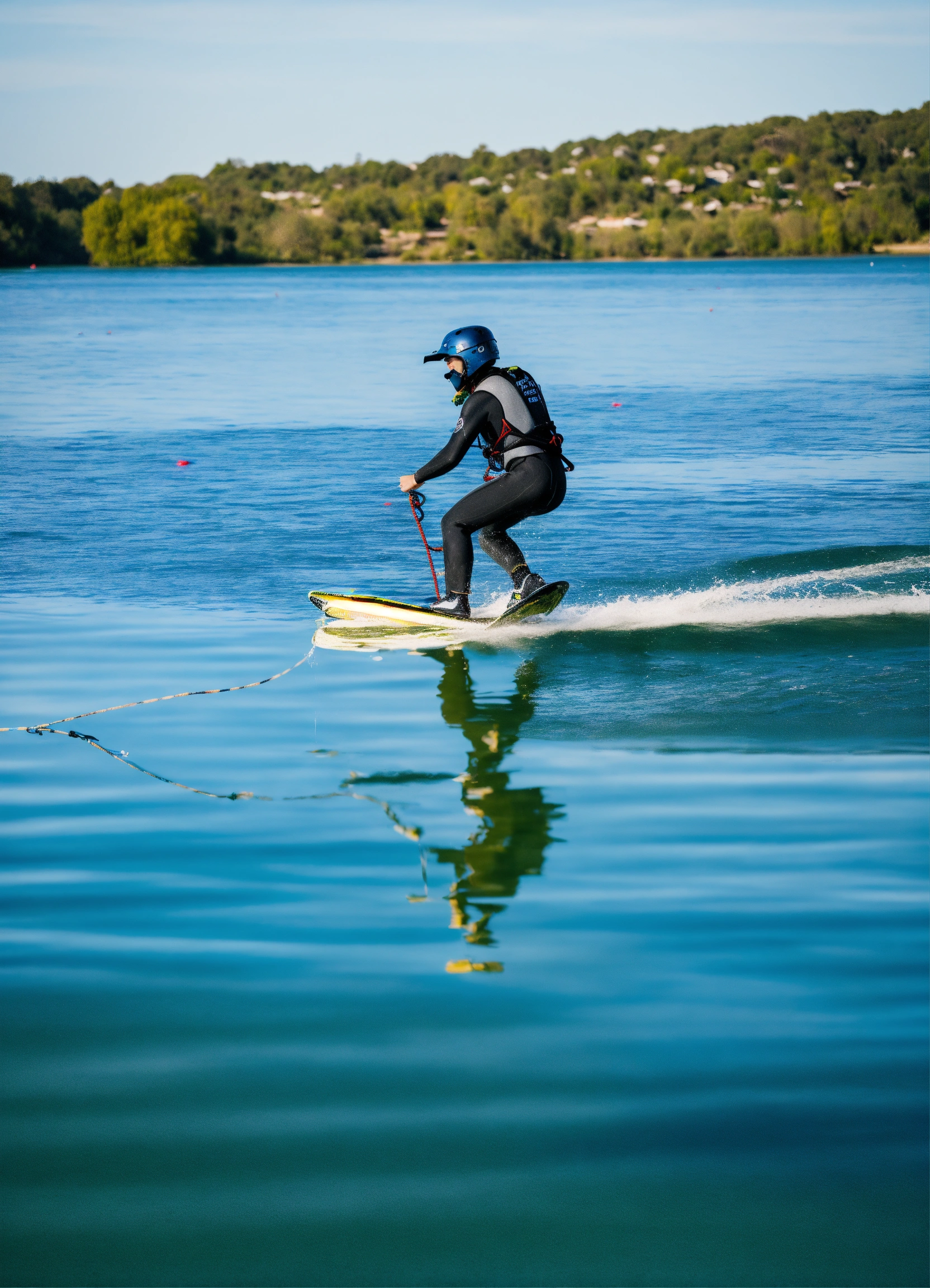 Lexica - A photo of a person wakeboarding on a lake. The person is ...
