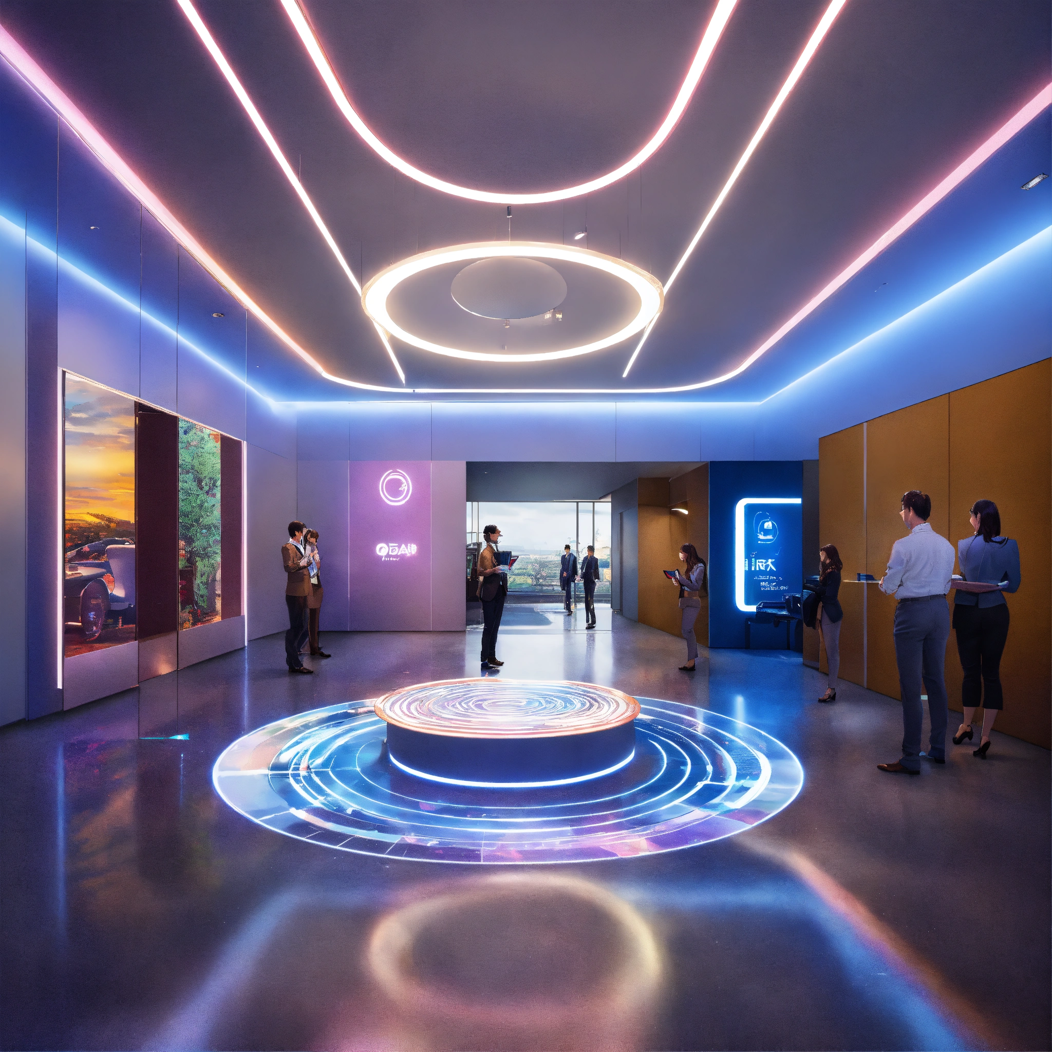 Lexica - Imagine a grand office entrance hall where employees from ...