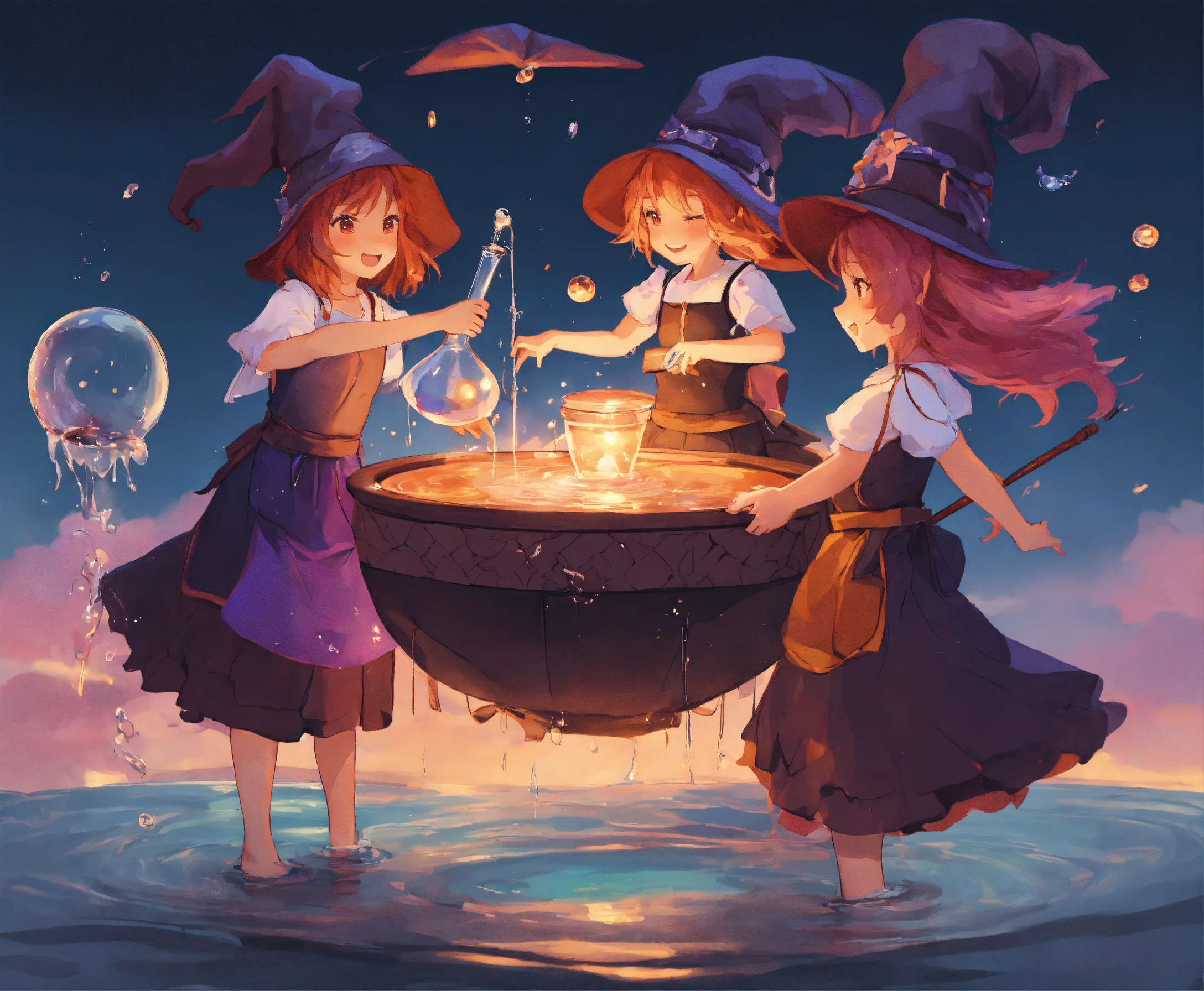 Lexica - Witch girls playing with magic floating water.