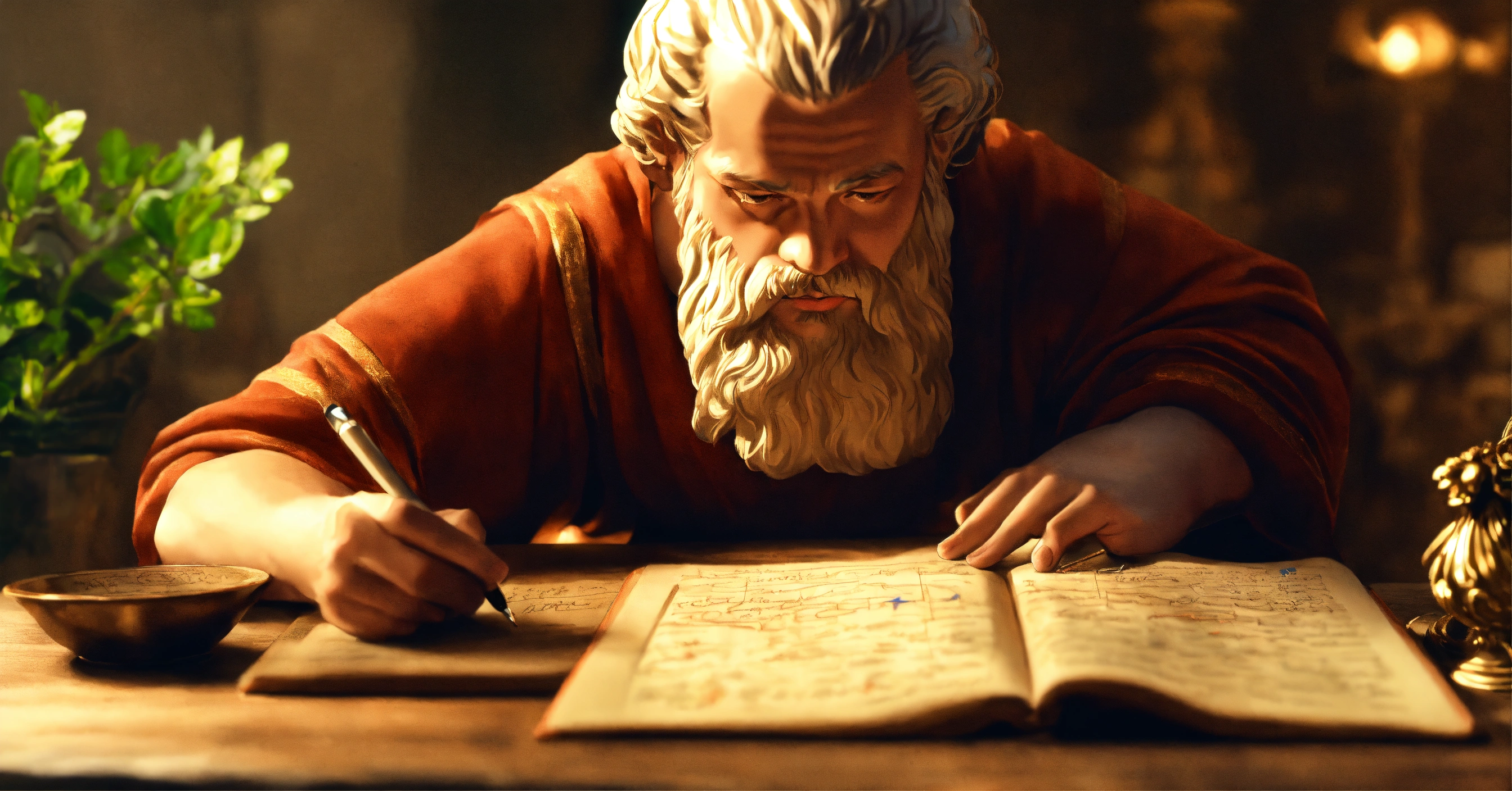 Lexica - Socrates, learning, writing, on a table, accumulates facts ...