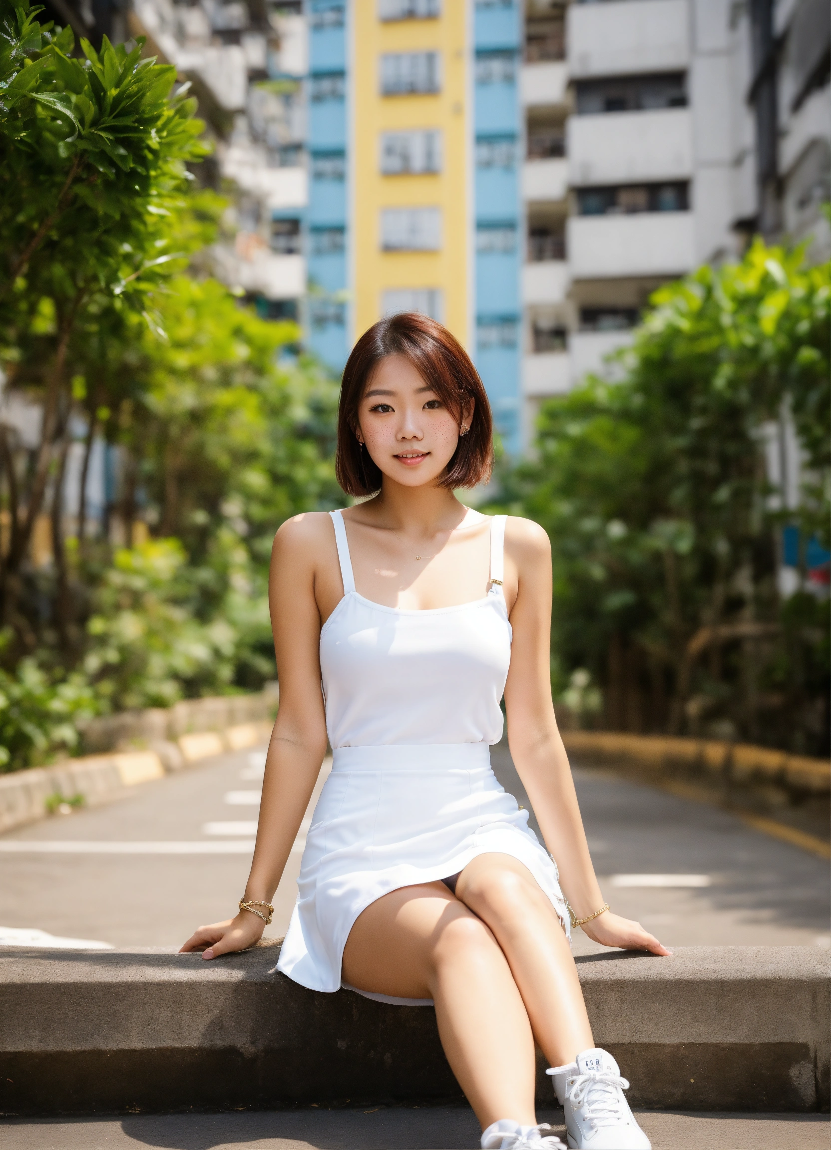 Lexica - Front view, Beautiful Hong Kong lady with freckles, age 23 ...