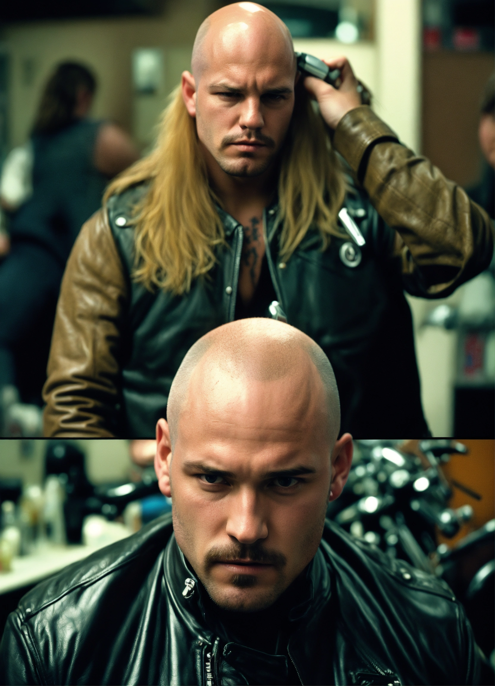 Lexica - First image A blonde long haired bully biker guy wearing a ...