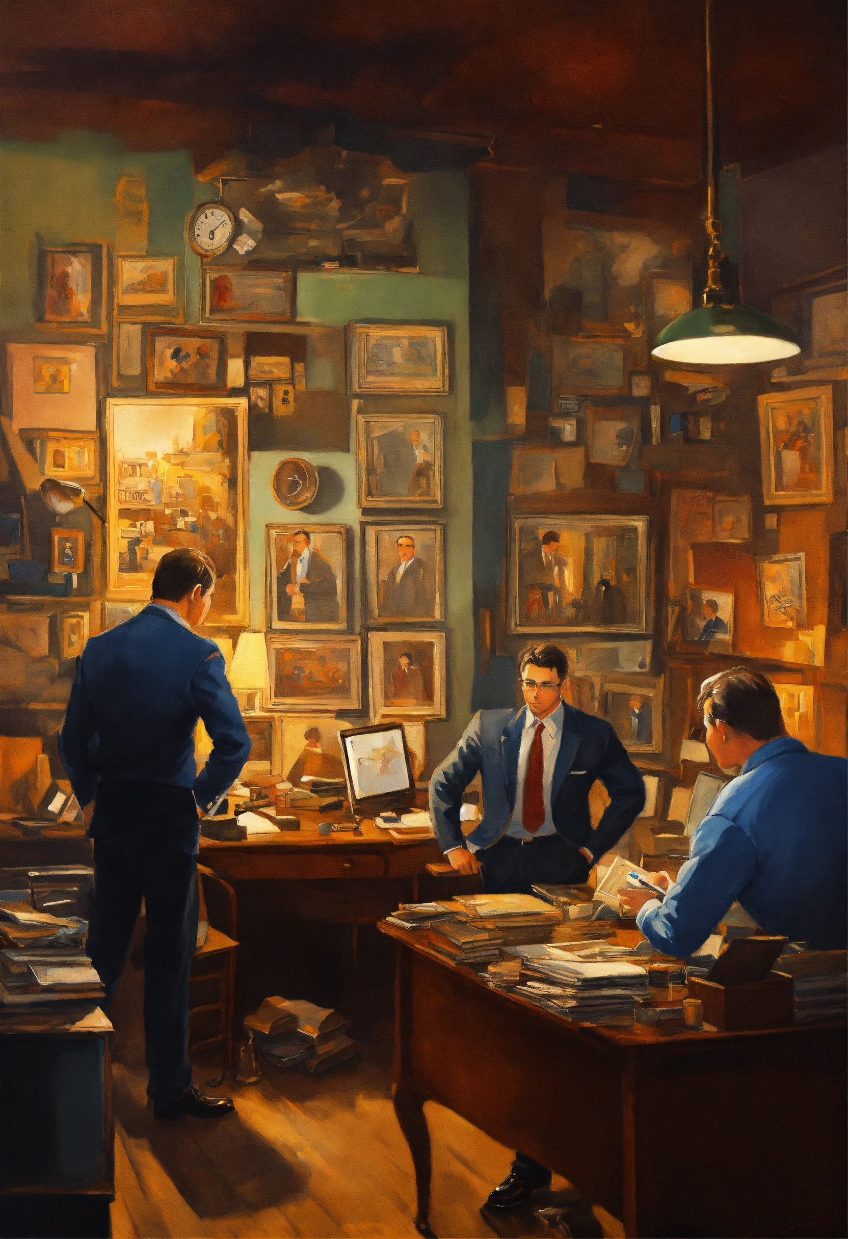 Lexica - A investigator office, multiple investigators working (men and ...