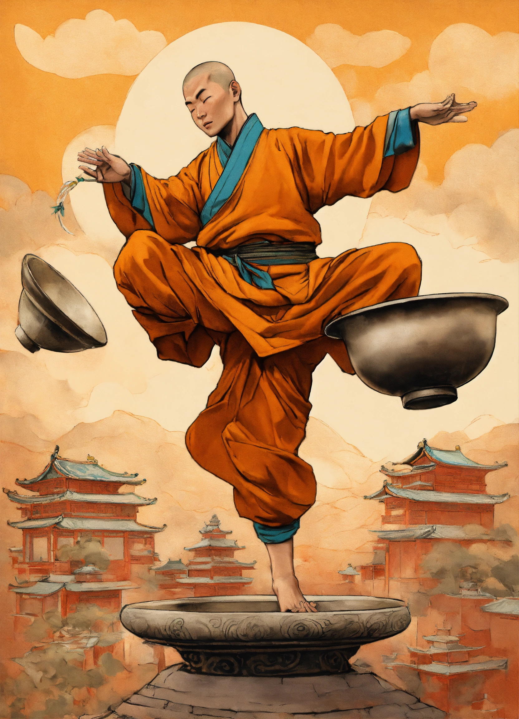 Lexica - Drawing shaolin monk balancing with outstretched hands holding ...