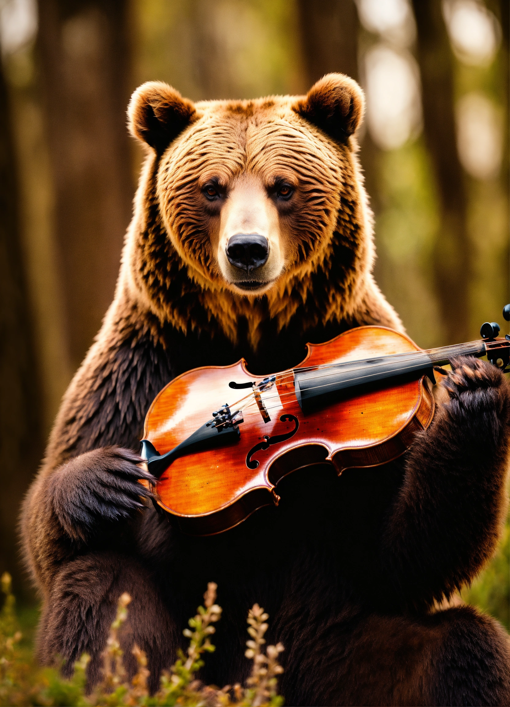 Lexica - Grizzly bear holding violin, best quality, real picture, intricate details, Nikon D850 ...
