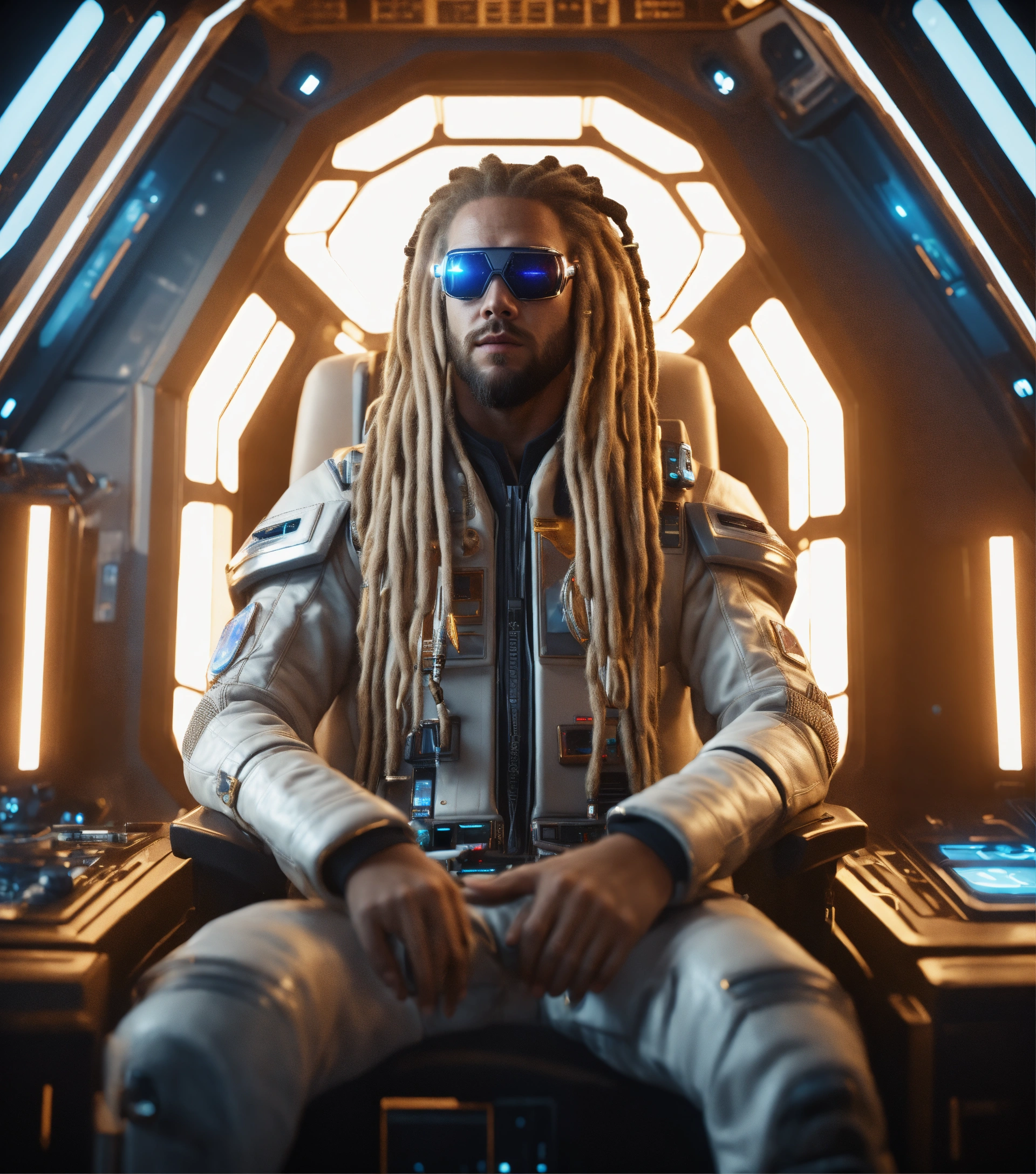 Lexica - Zoom out of a white male rockstar with long blonde dreadlocks ...