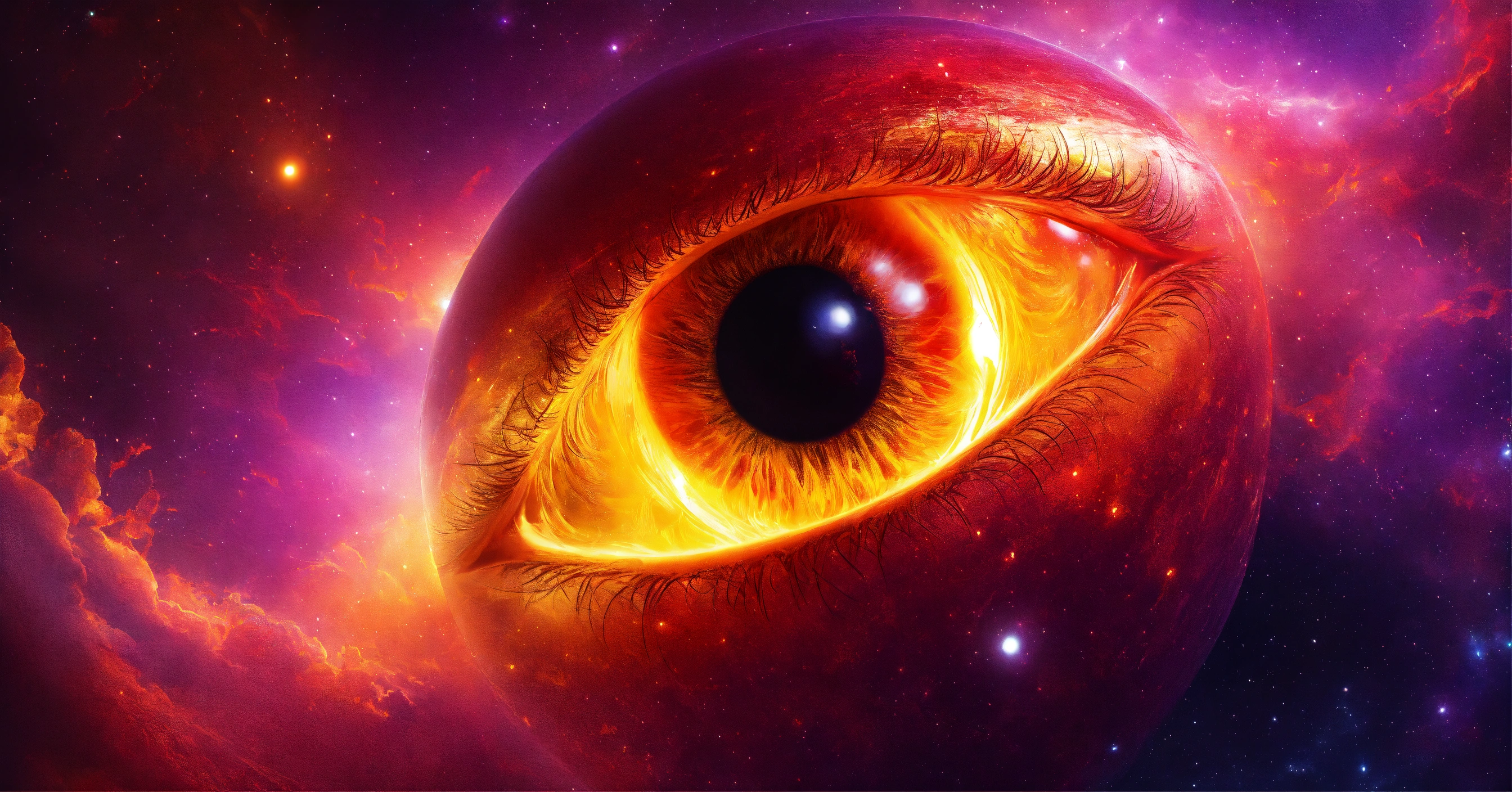 Lexica - Opening third eye, universe, space, 4k Colour, photo realistic, bright orange, bright ...