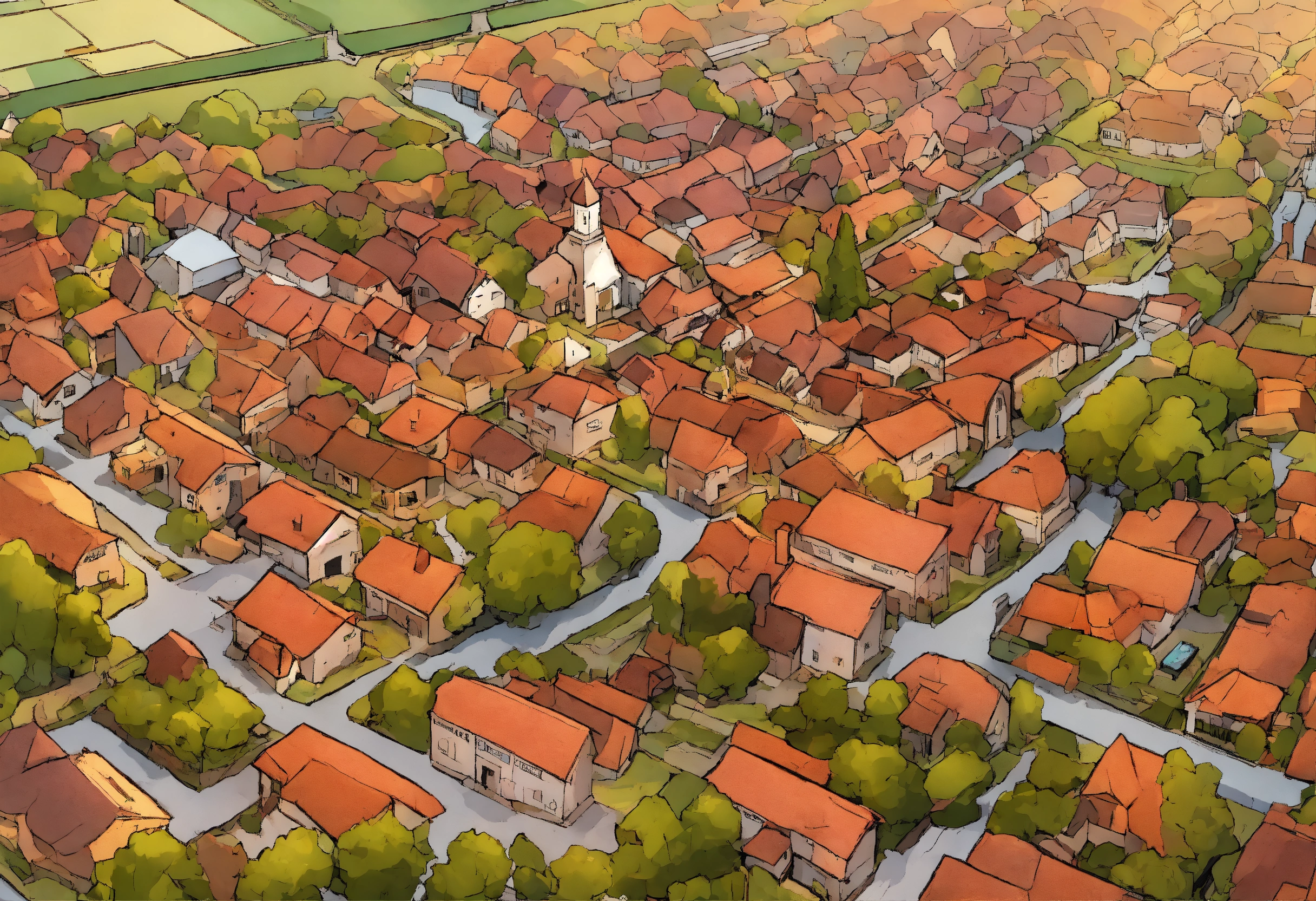 Lexica - A small town from aerial perspective. comic style