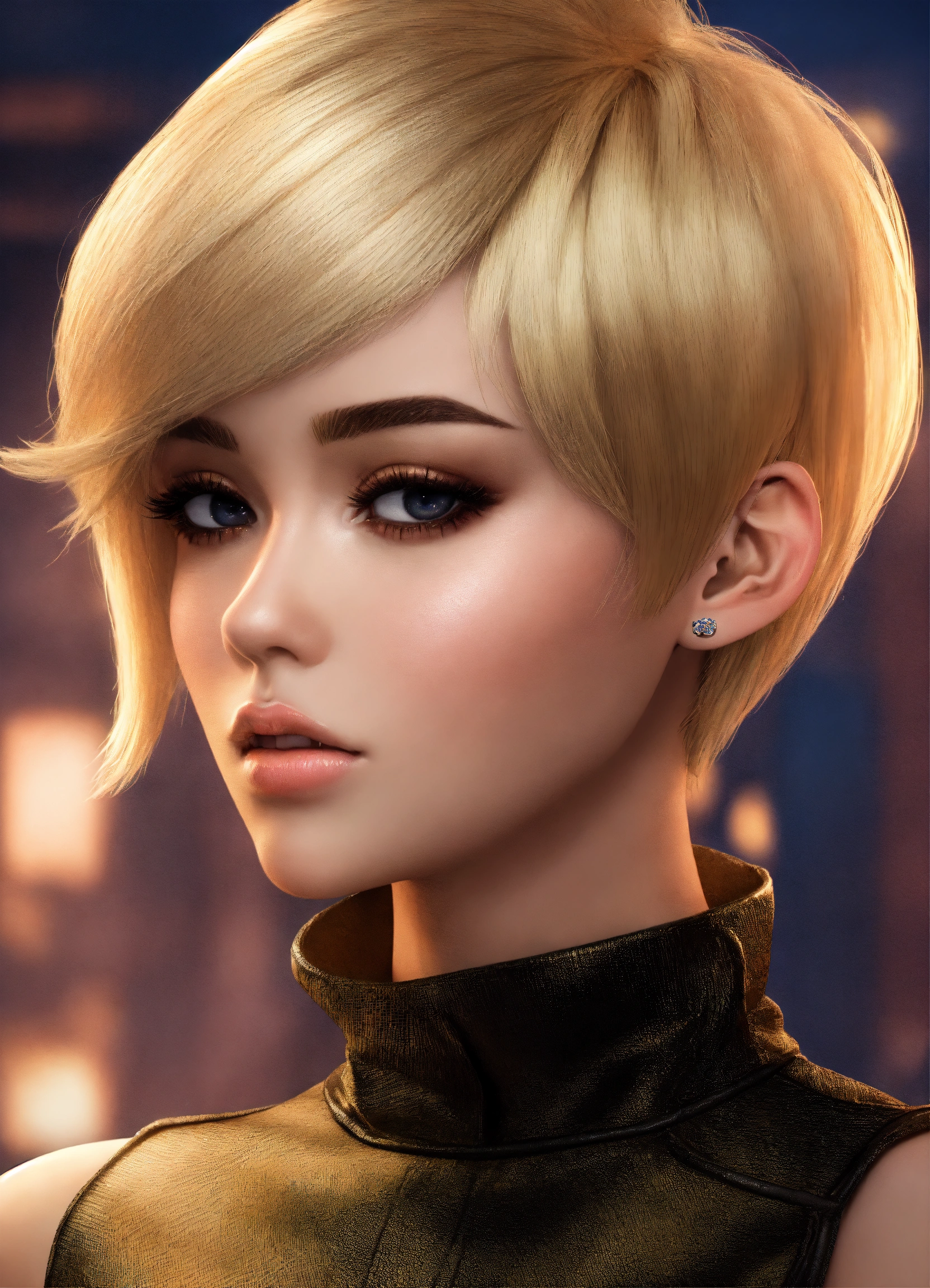 Lexica - Rnb anime cartoon blonde pixie cut 3d woman, big smoky eyes ...
