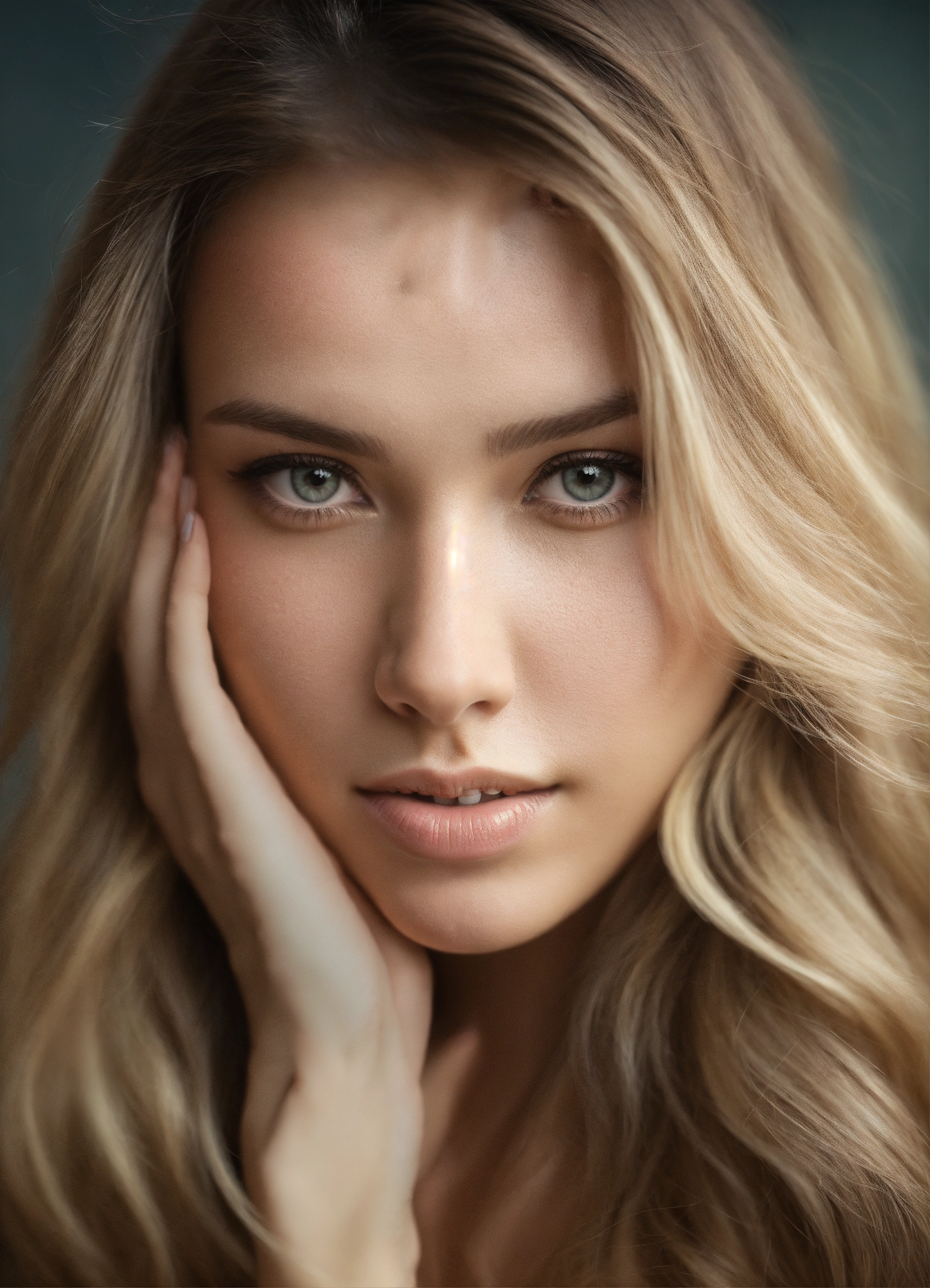 Lexica - Beautiful woman's face held by two hands on both cheeks, canon ...