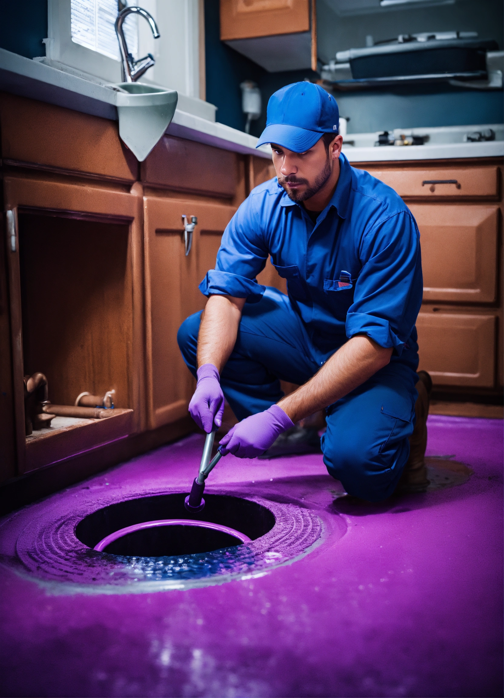 Lexica - Purple color plumber fixing sewer backup service