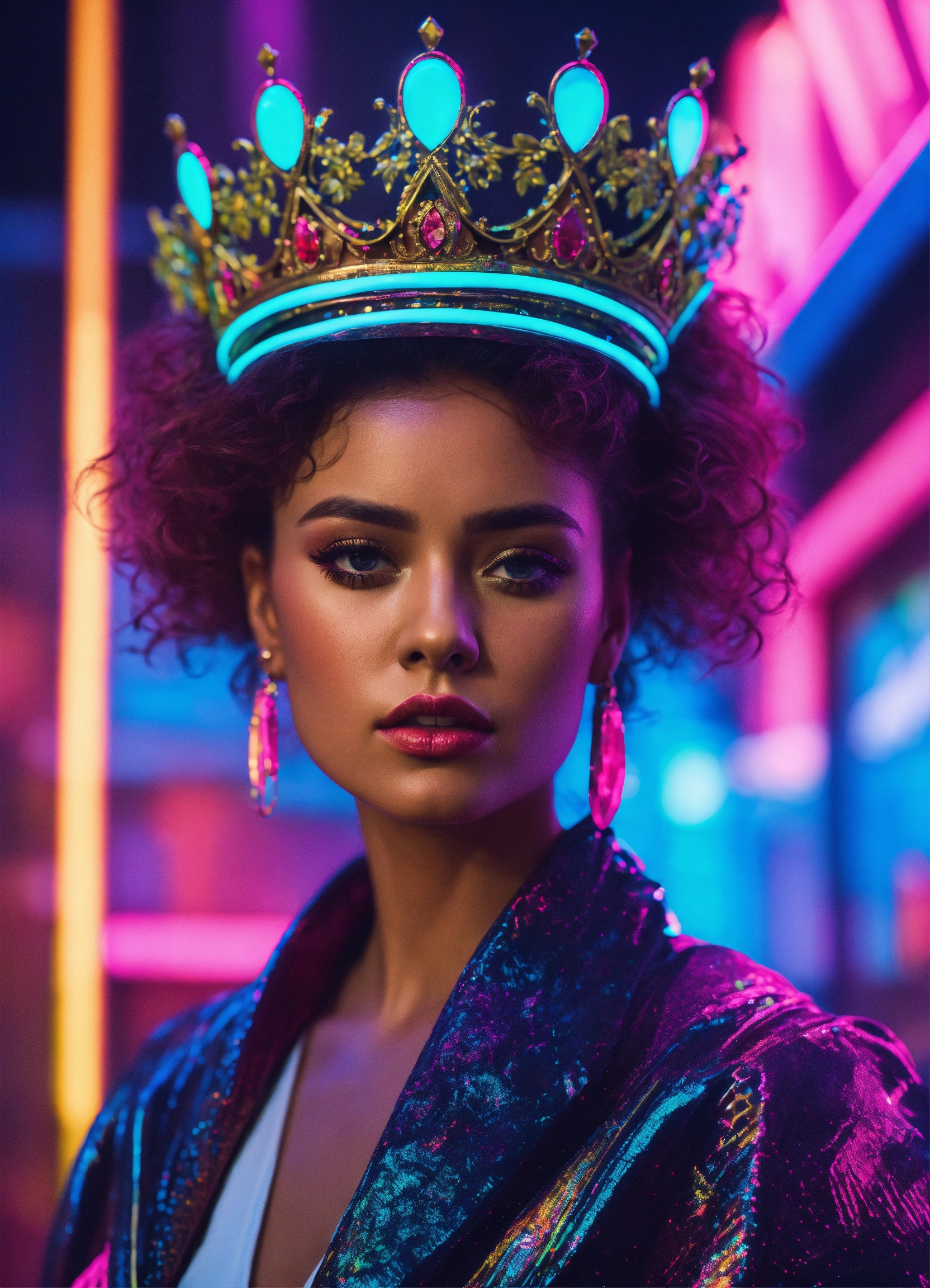 Lexica - Cinematic photography, modern, female queen, neon colors ...