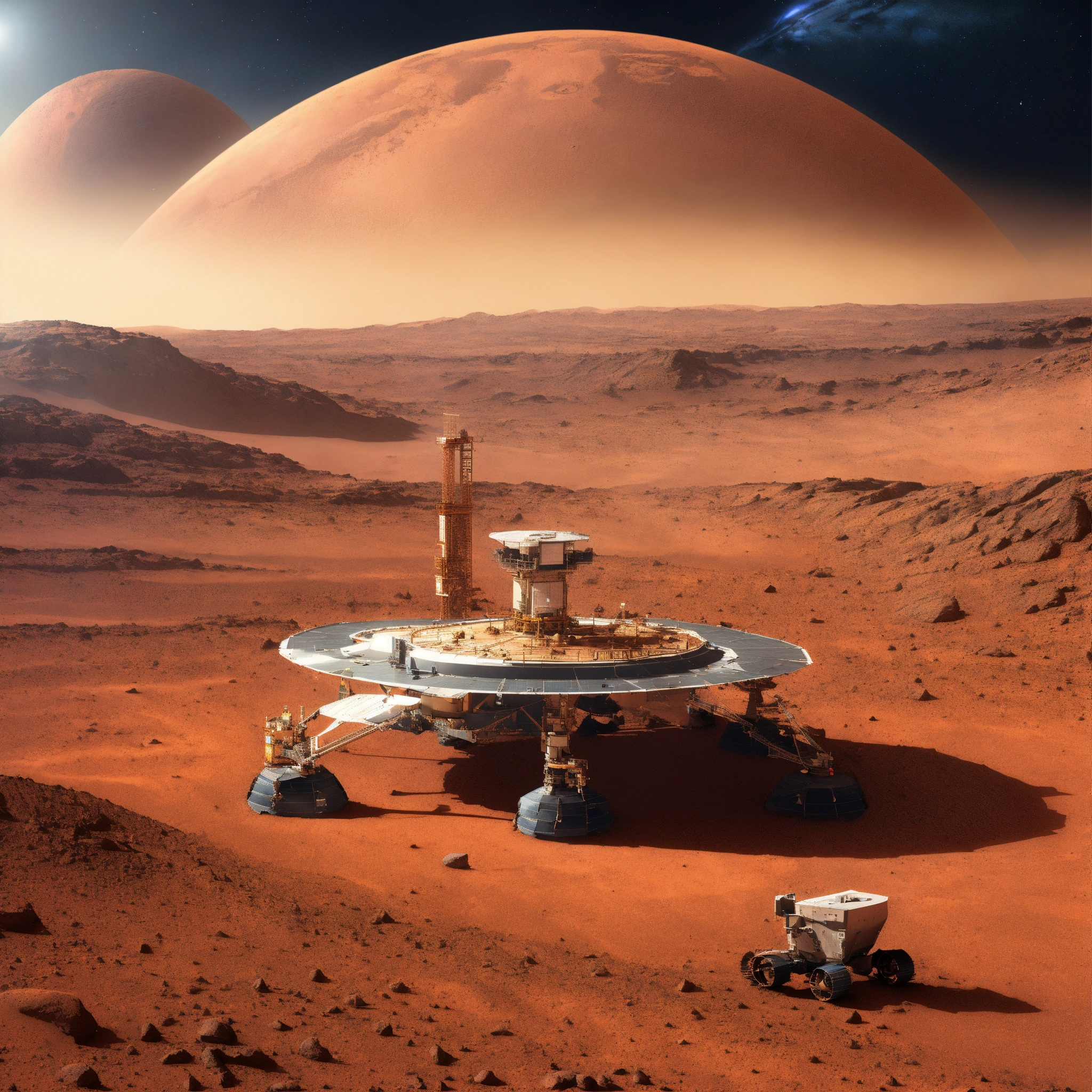 Lexica - Picture of construction on mars using space age technology