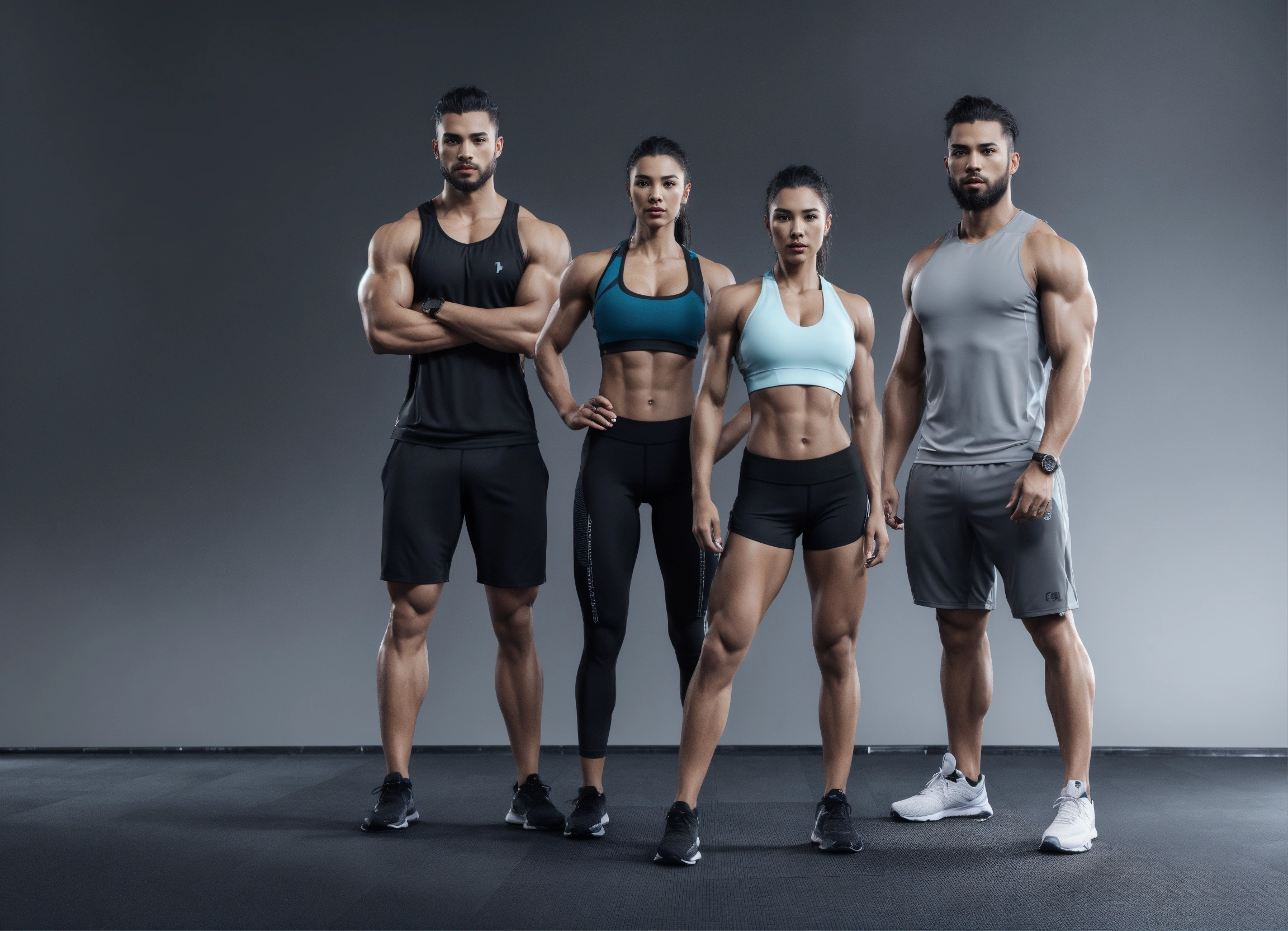 Lexica - Fitness people, black color fitness wear, front view, studio ...