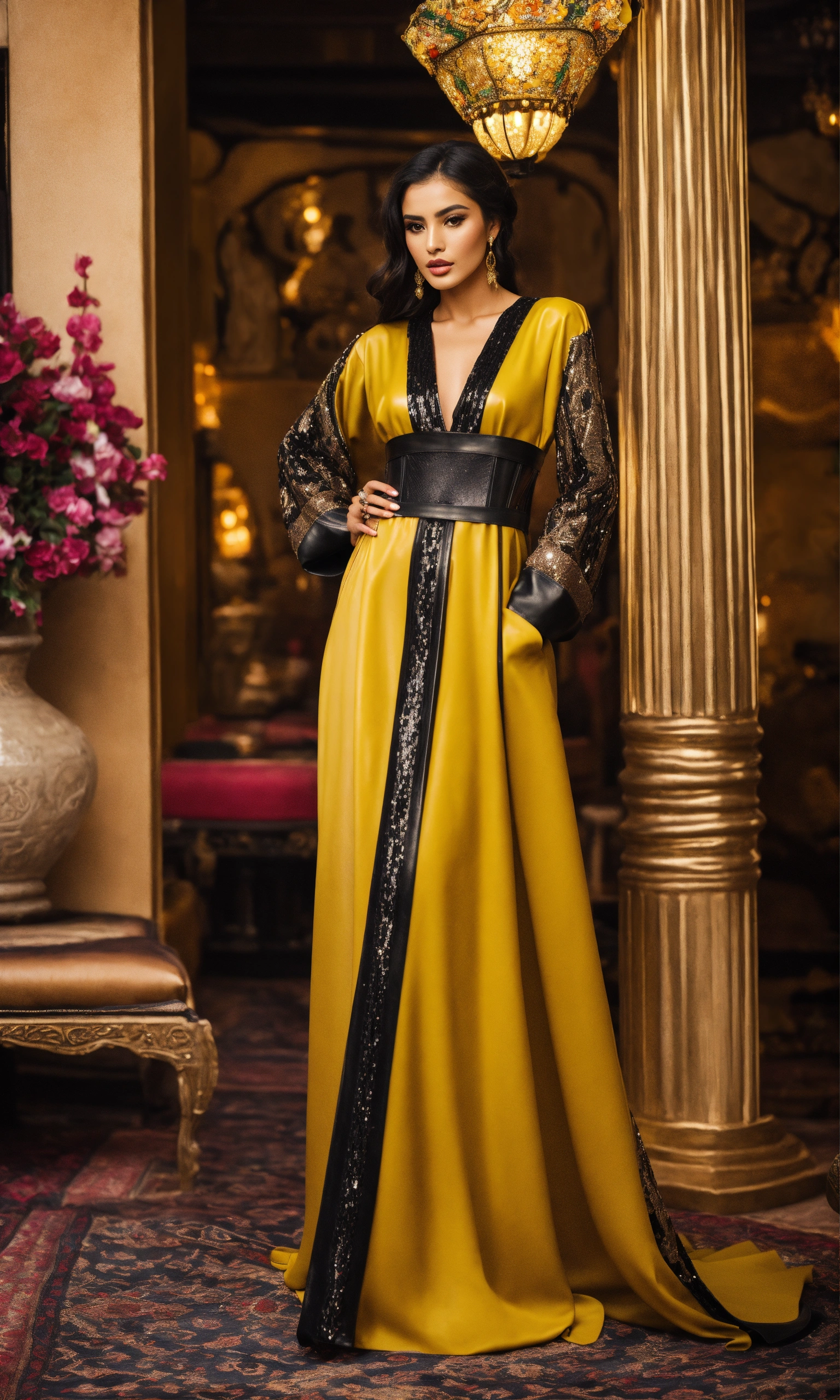 Lexica - Beautiful Arab women model, wearing luxury dress caftan , With ...