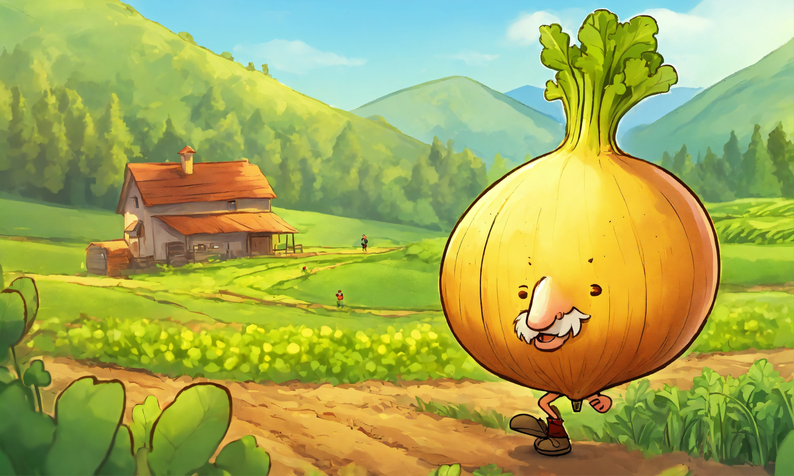 Lexica - Cartoon style huge yellow turnip is growing in the field. Cute ...