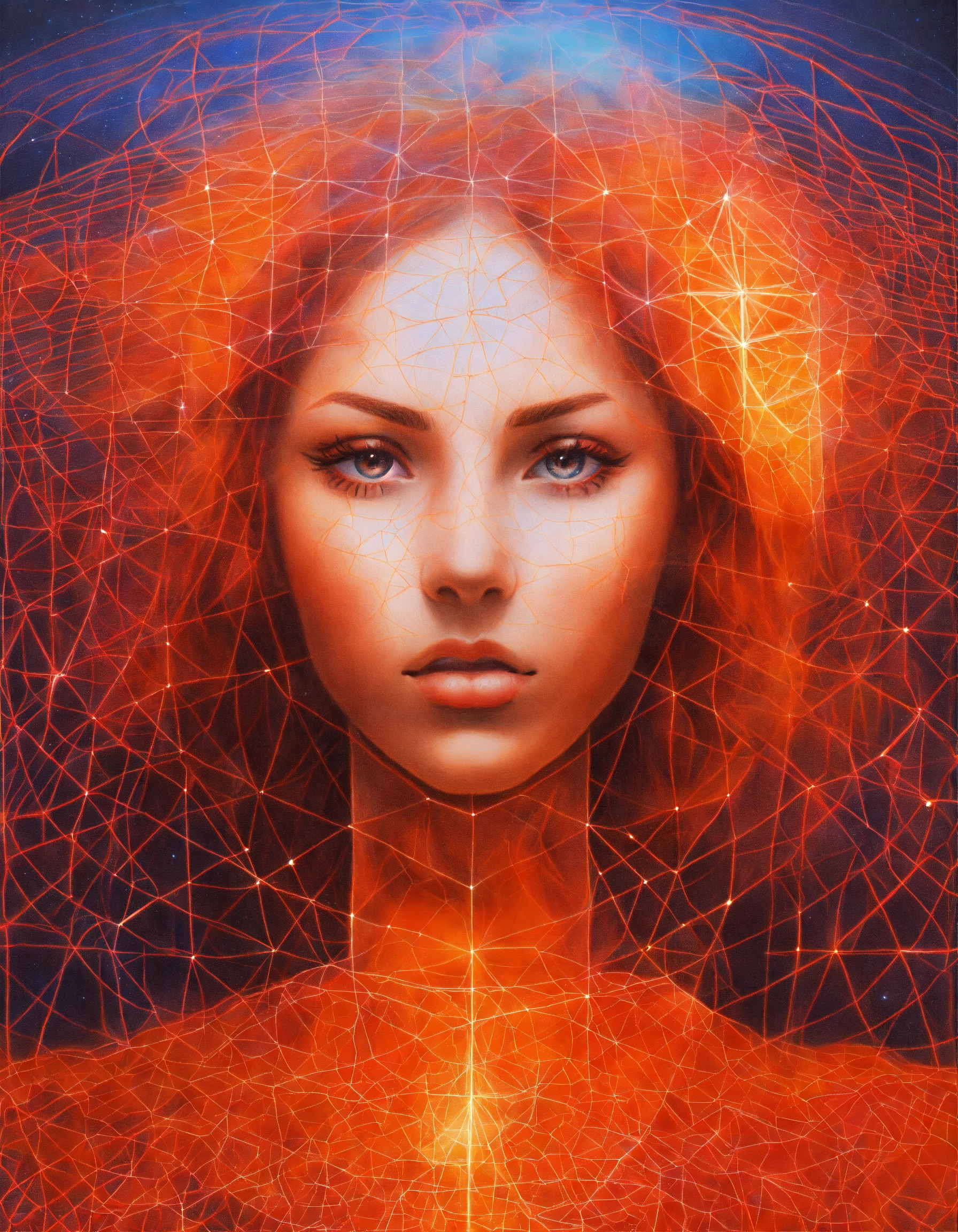 Lexica - Colored pencil drawing of portrait of an energetic grid of red ...