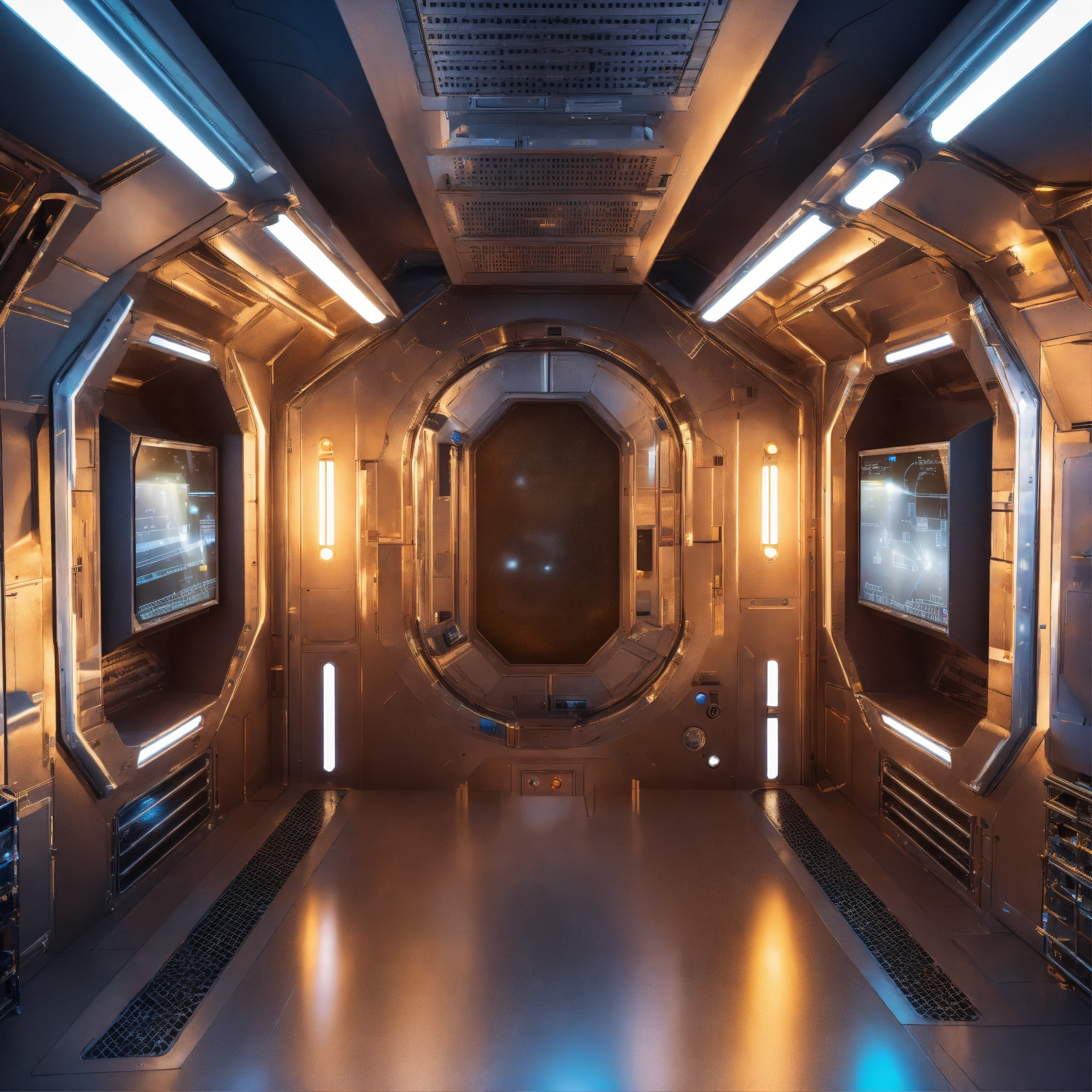 Lexica - Inside spaceship wall texture with metal windows shinning ...