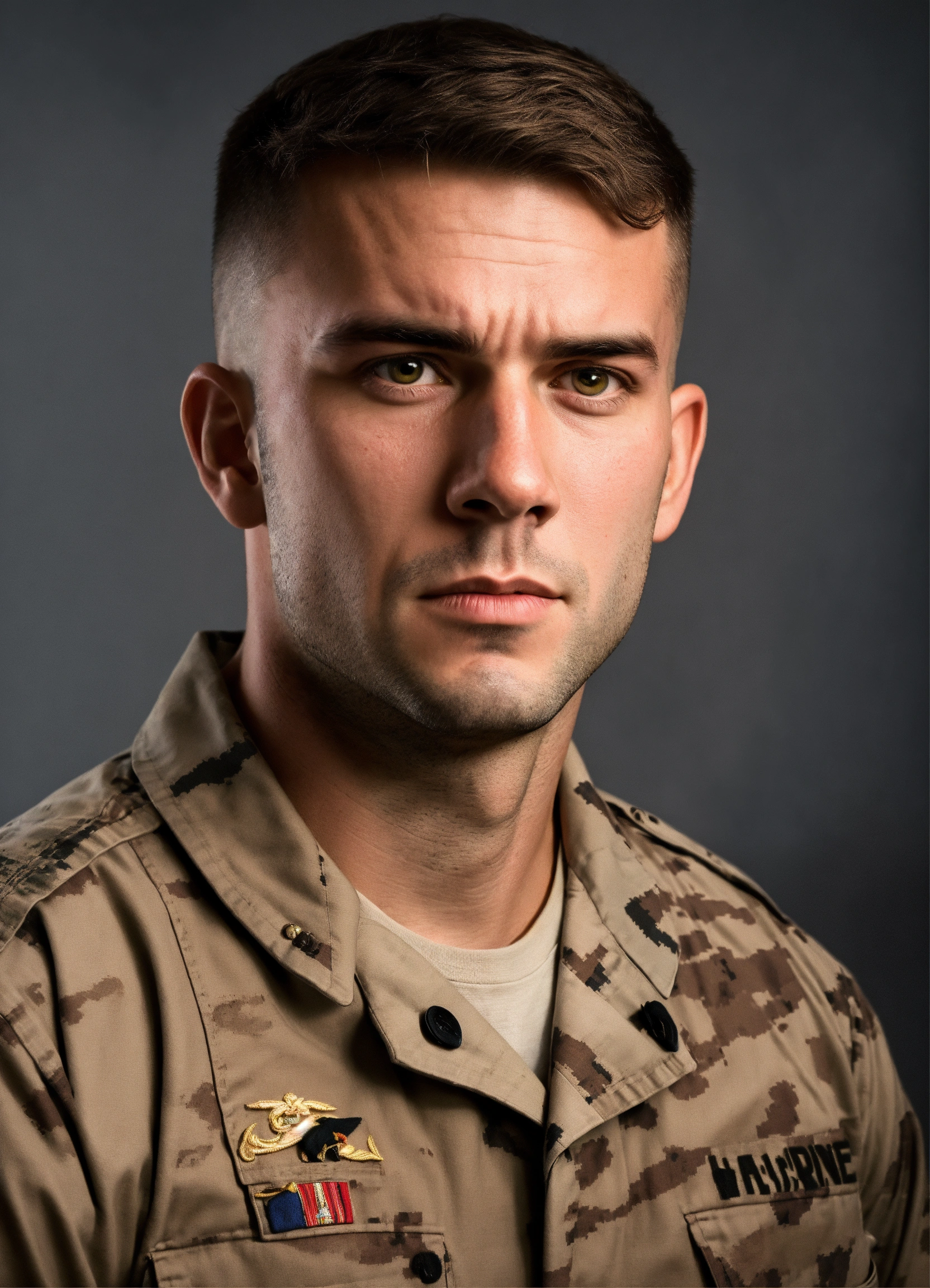 Lexica - Scared man, US Marine, FRONT VIEW, casual clothes, arms ...