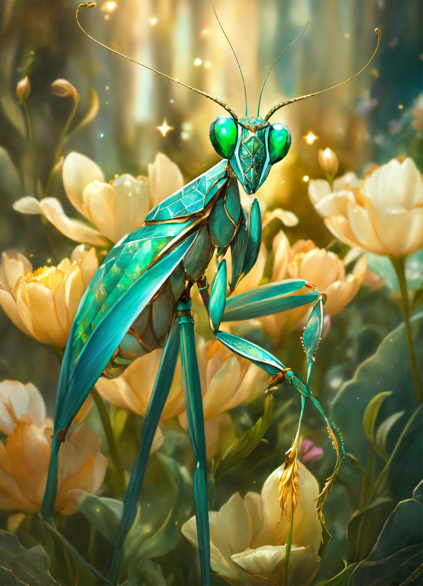 Lexica - Light, cosmic teal eyed white graceful praying mantis insect ...