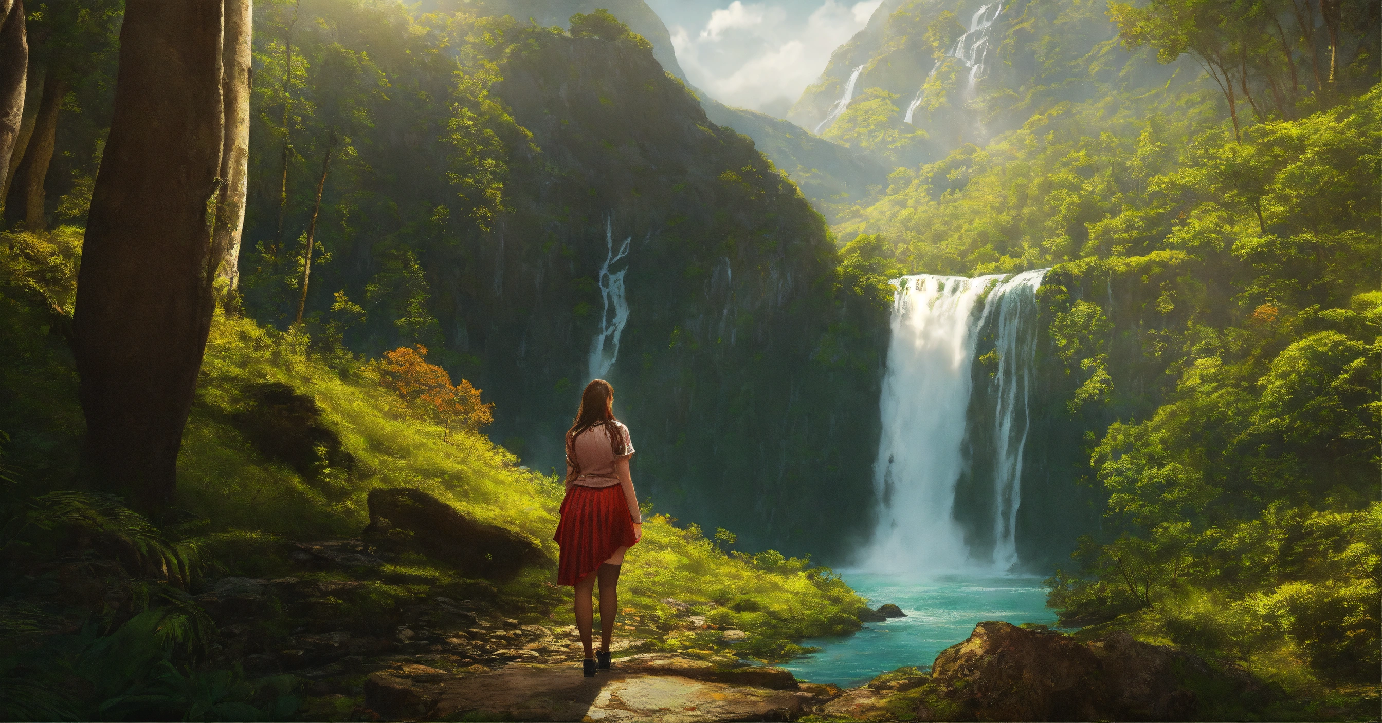 Lexica - A giant woman in the forest. Surrounded by mountains and ...