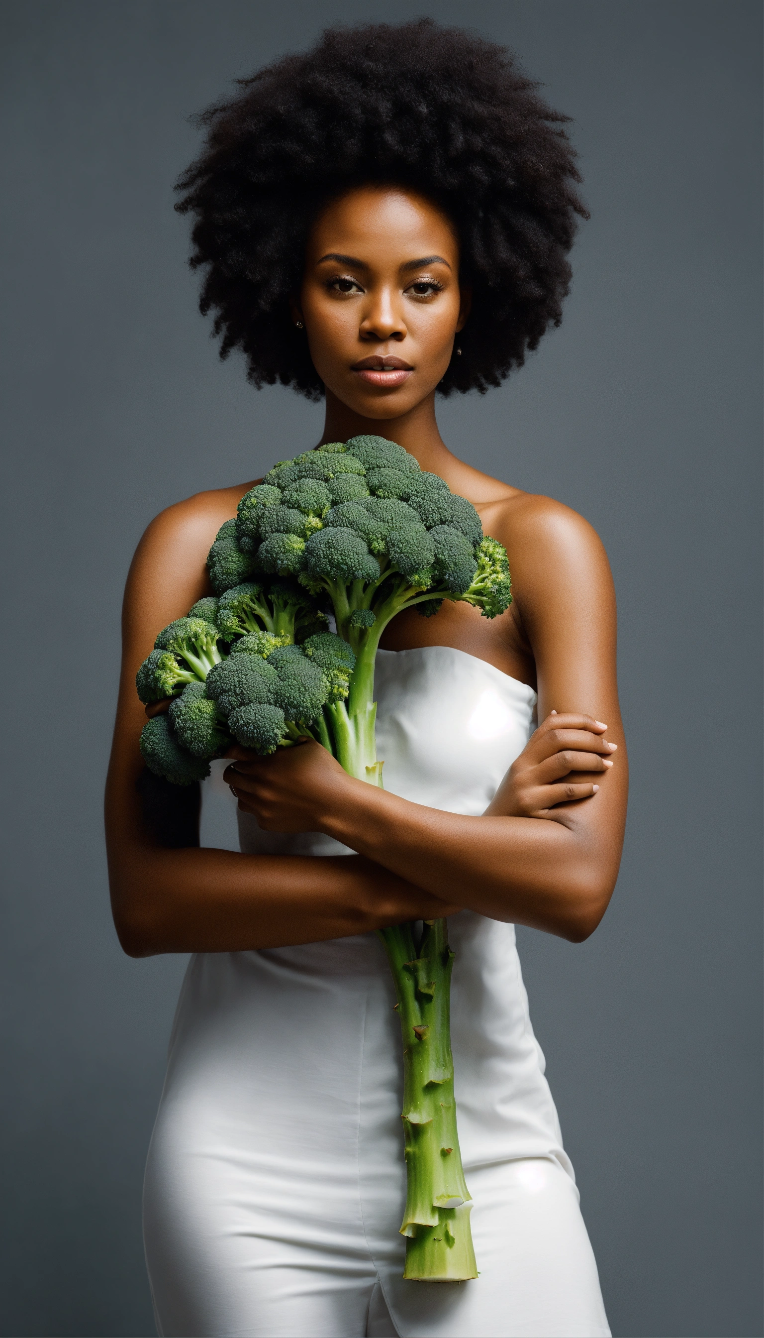 Lexica - Portrait of a pretty black woman with broccoli instead of her ...