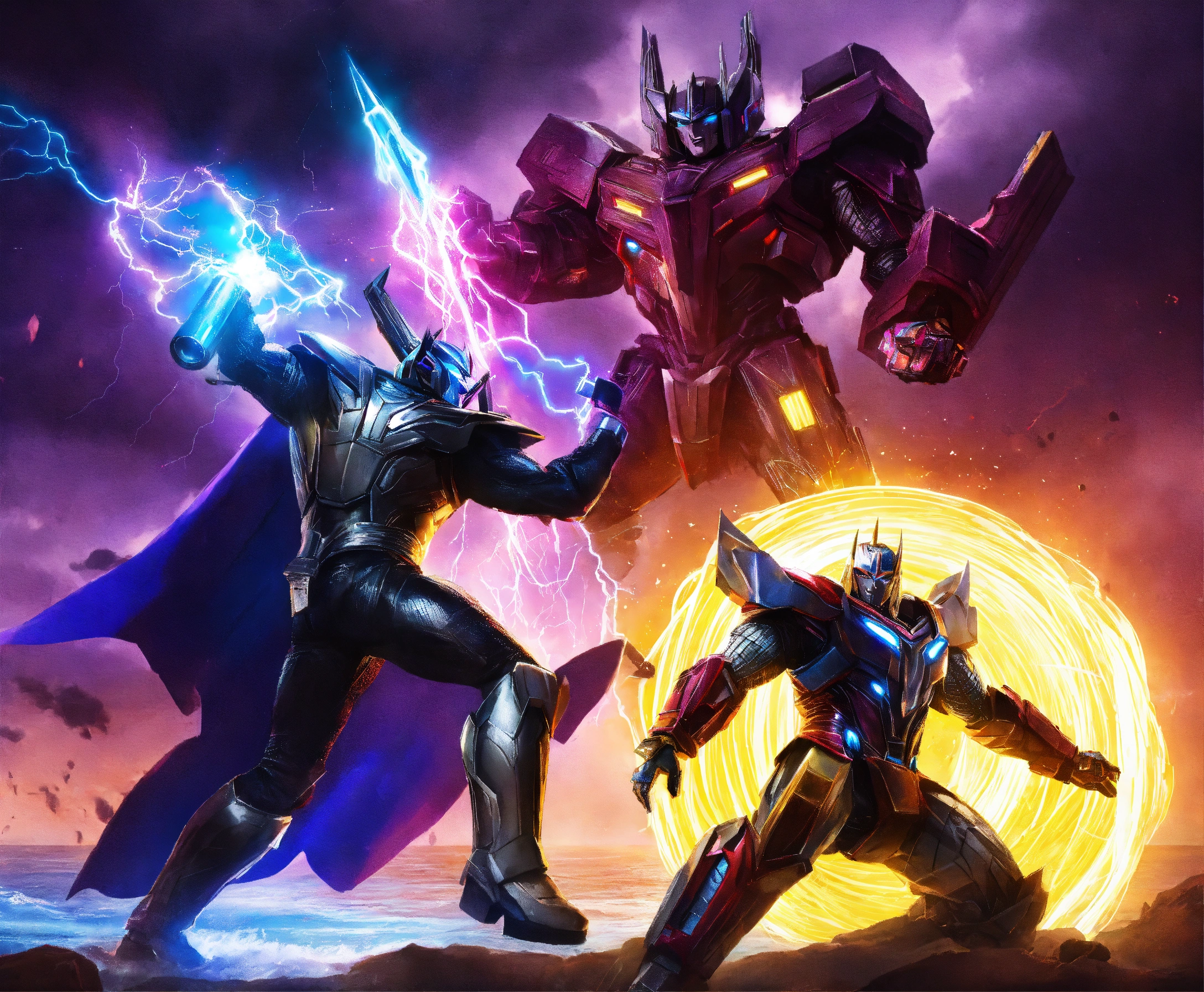 Lexica - Glowing dark thor vs transformer Megatron god rainbow water ...