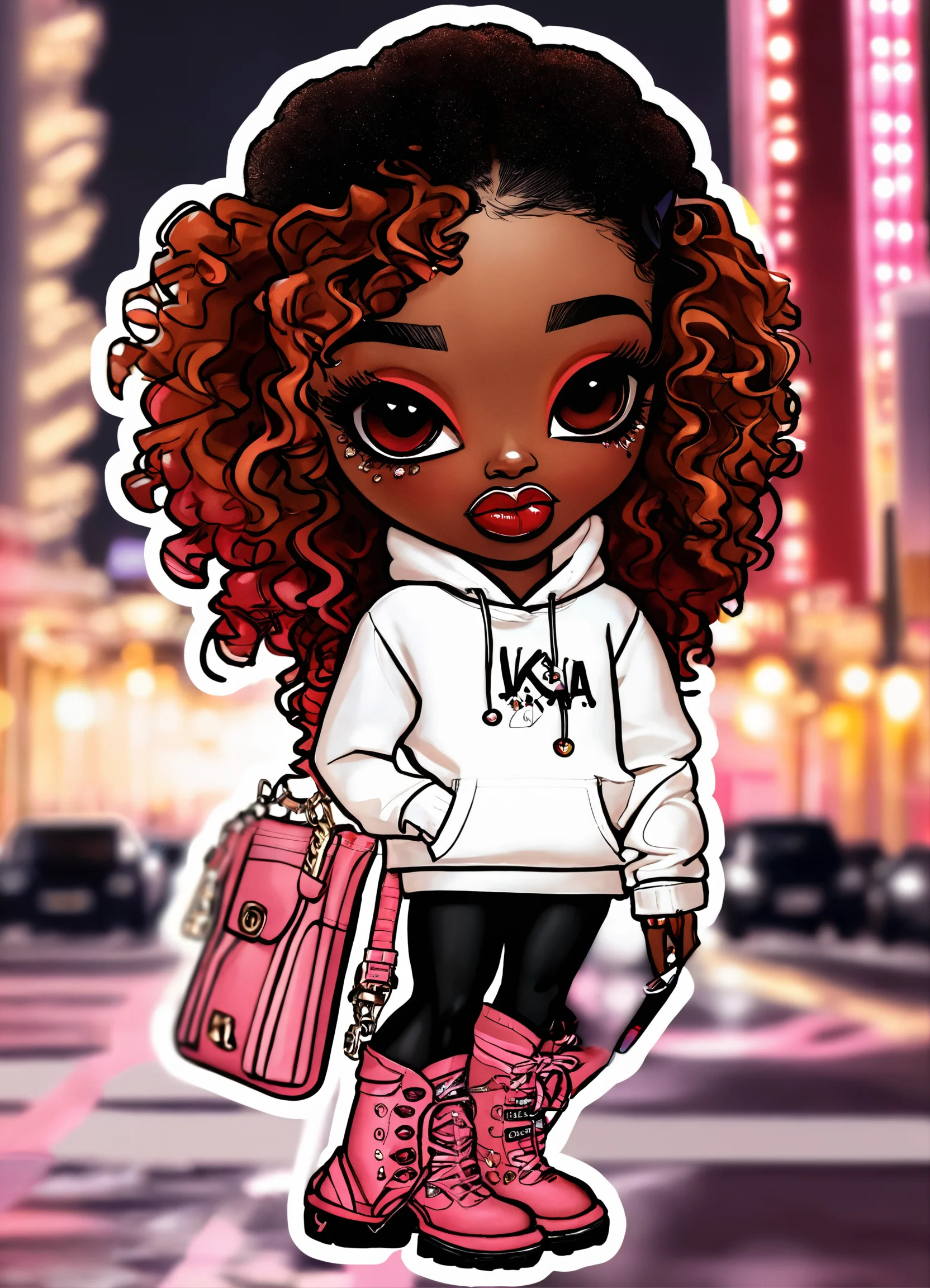 Lexica - Chibi sticker of tan skin tone Beautiful Black Woman women red ...