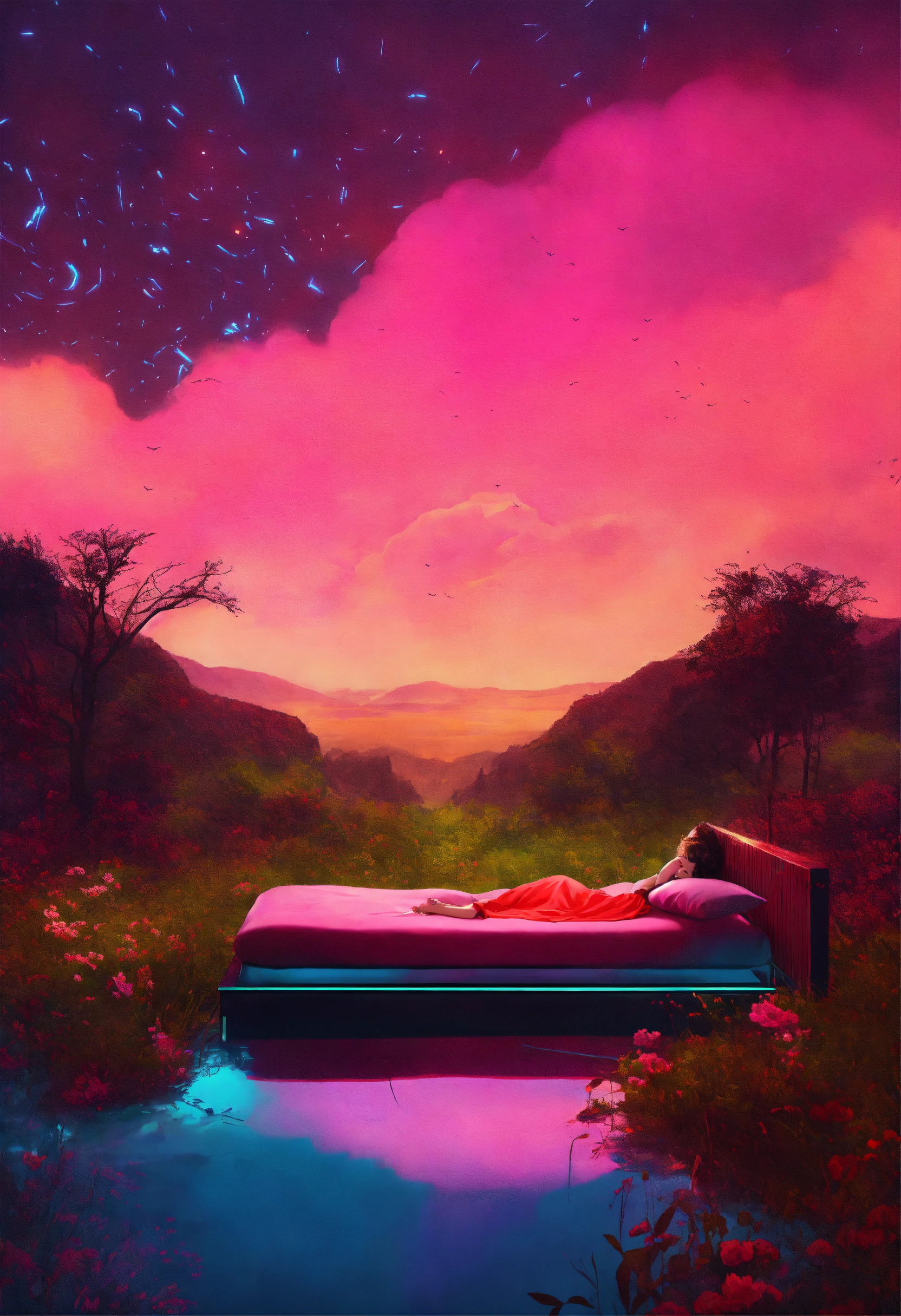 Lexica - A surreal digital art of a sleeping with closed eyes, set ...