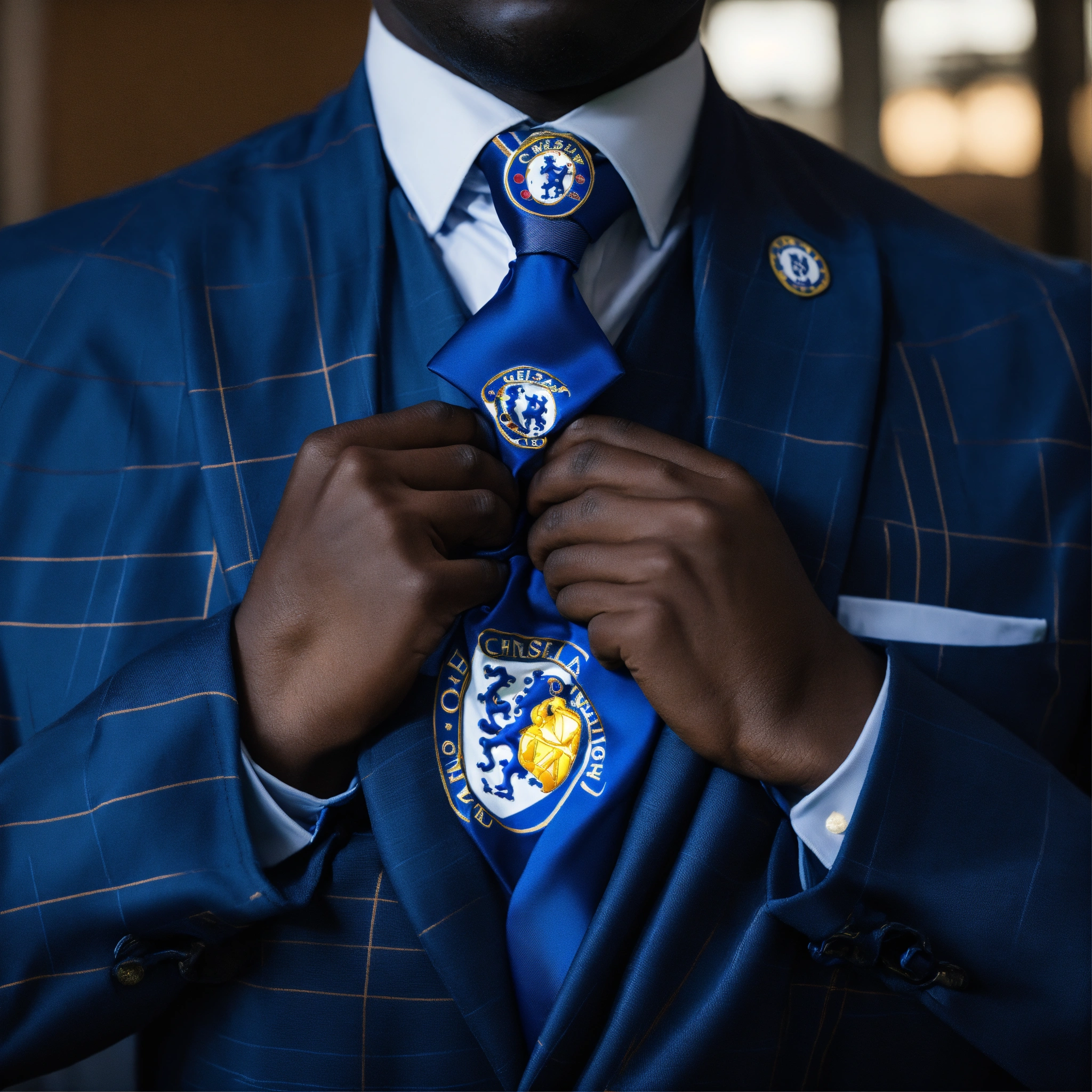 Lexica - Closeup of Faceless African lawyer dressed in a Chelsea soccer ...