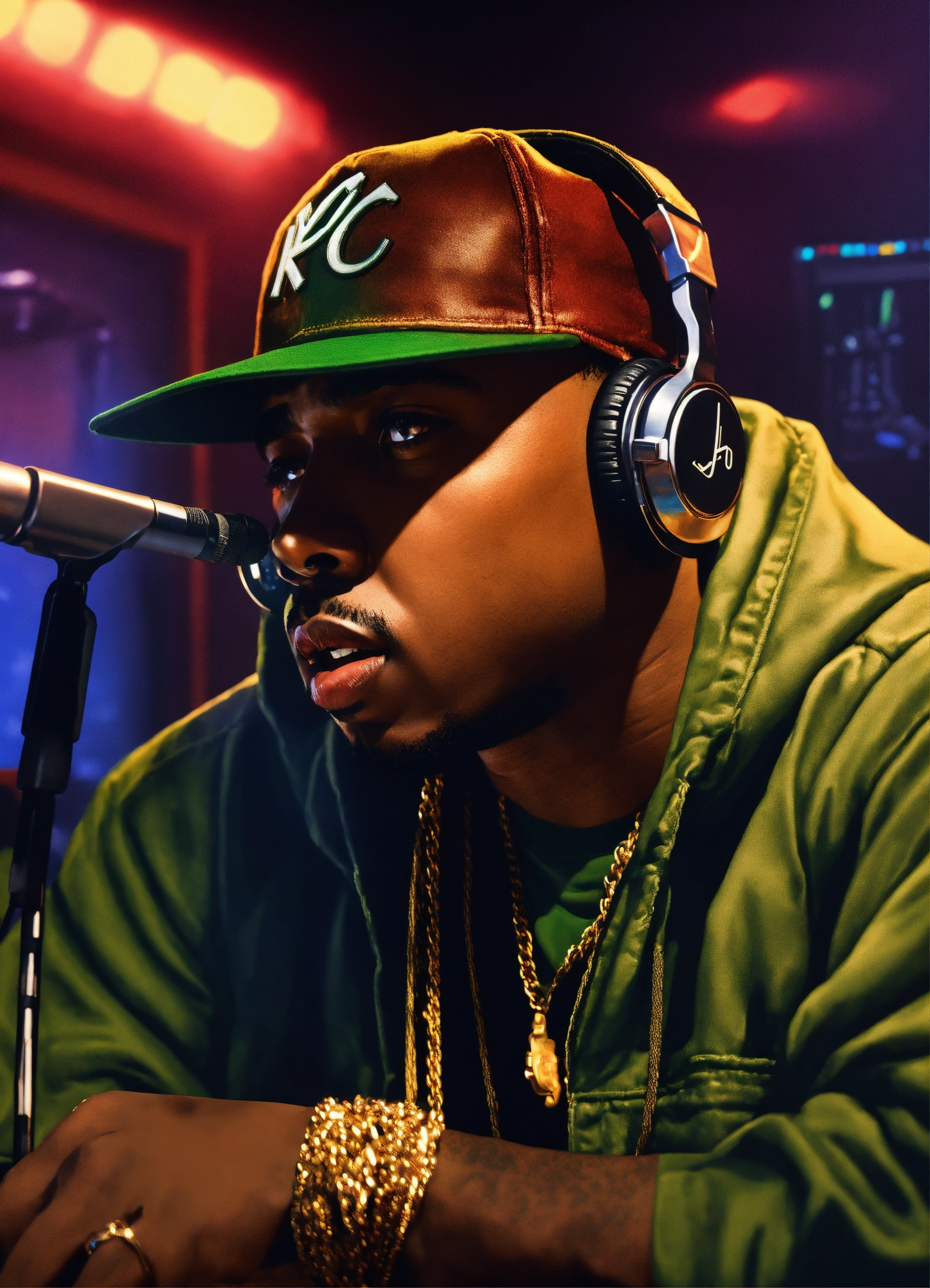 Lexica - Pop art, hyperrealist portrait of black rapper "Nas" rapping ...