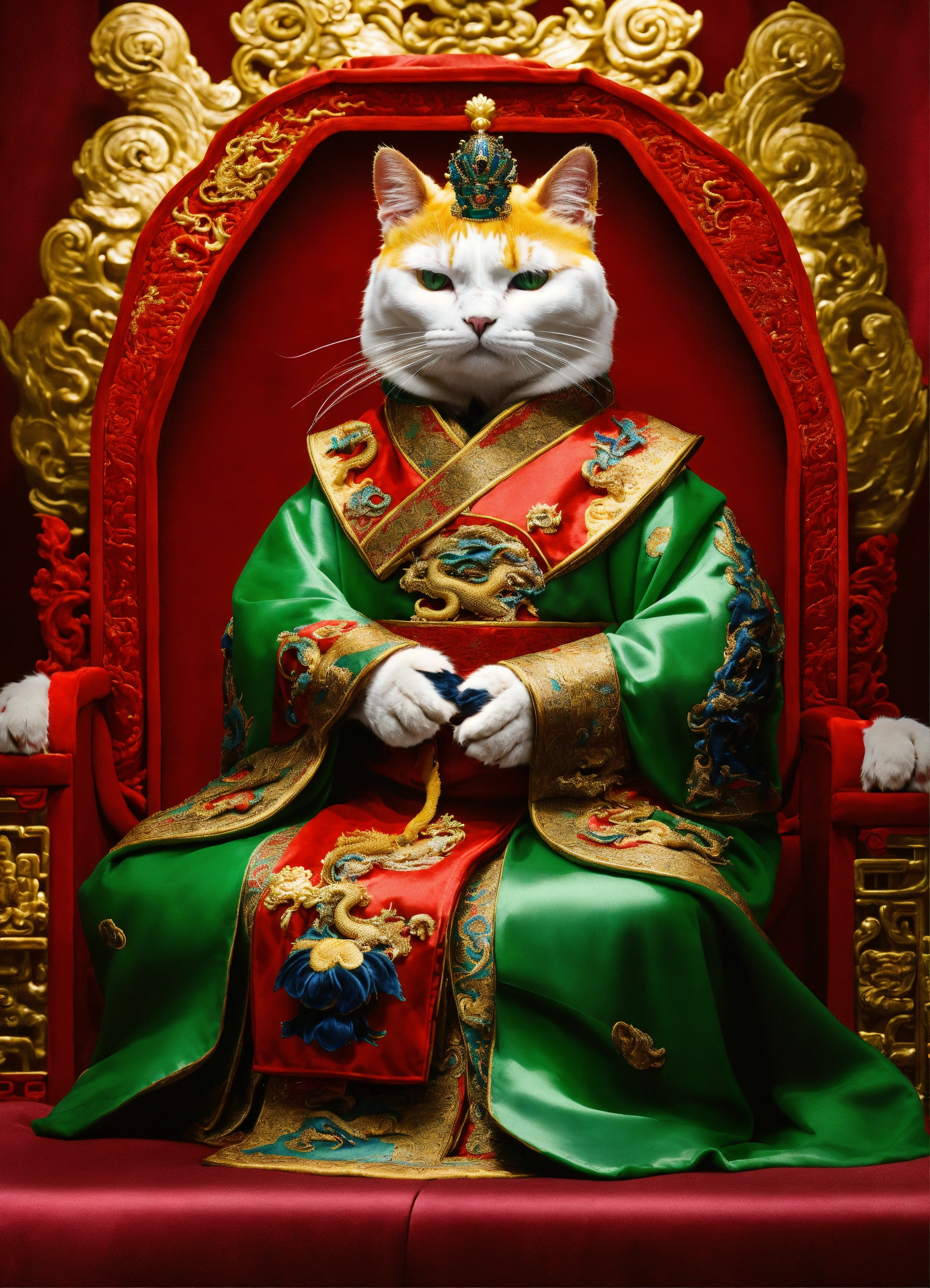 Lexica - Jade Emperor Cat Clad in Royal Robes, Majestic and Seated on a ...
