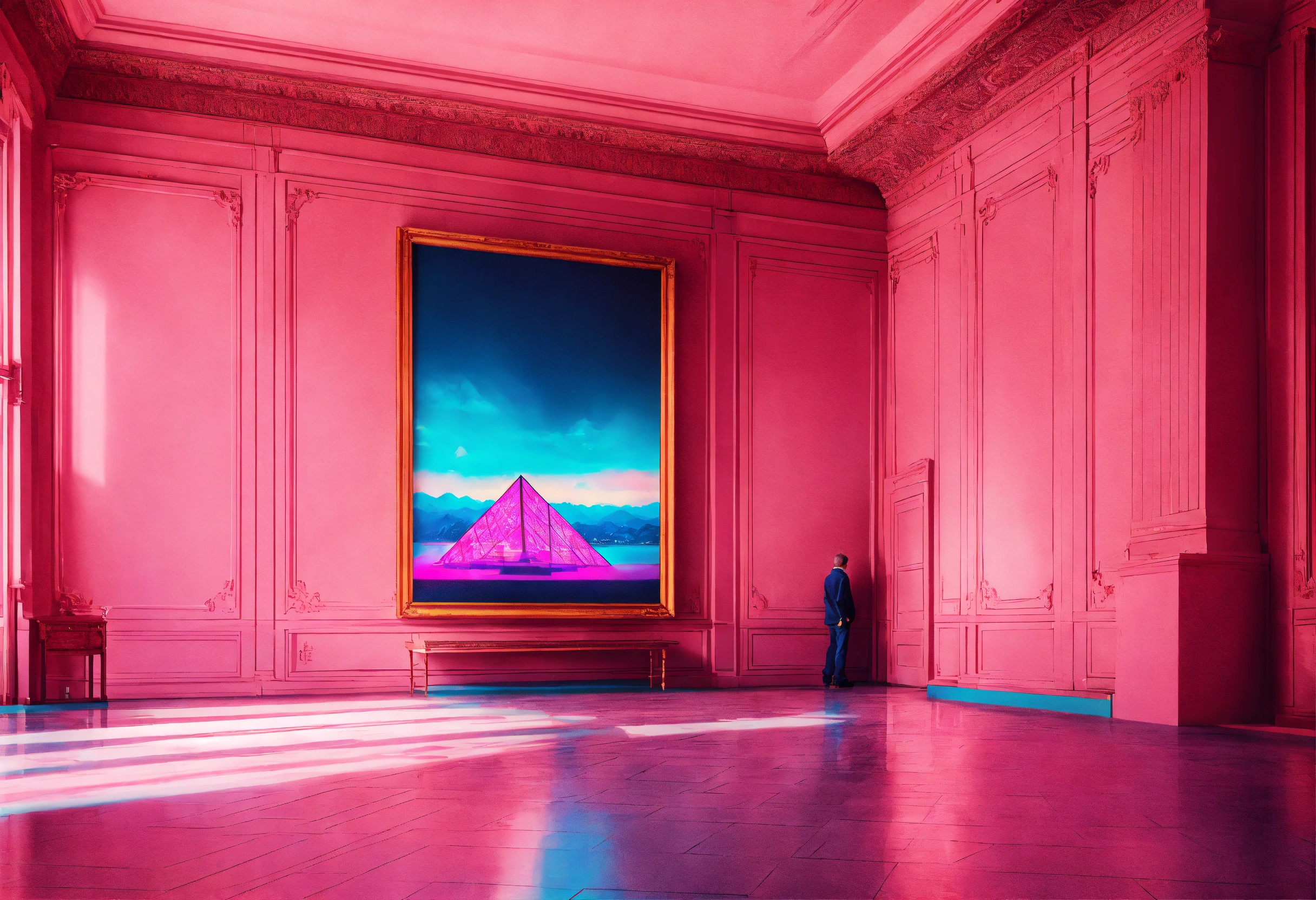 Lexica - Large room at the louvre with massive framed painting on the ...