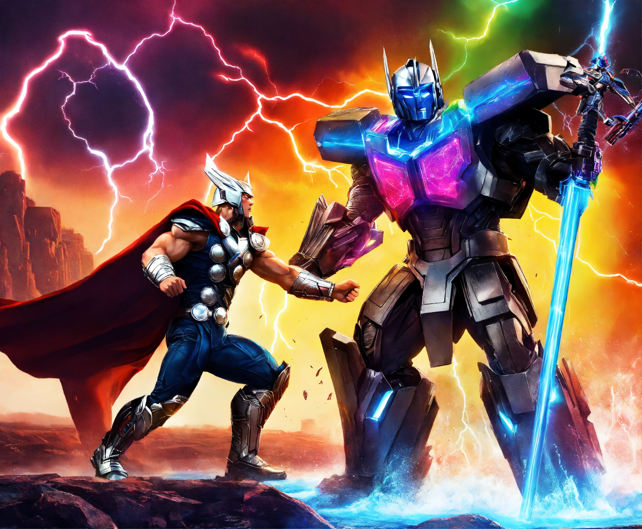 Lexica - Glowing dark thor vs transformer Megatron god rainbow water ...