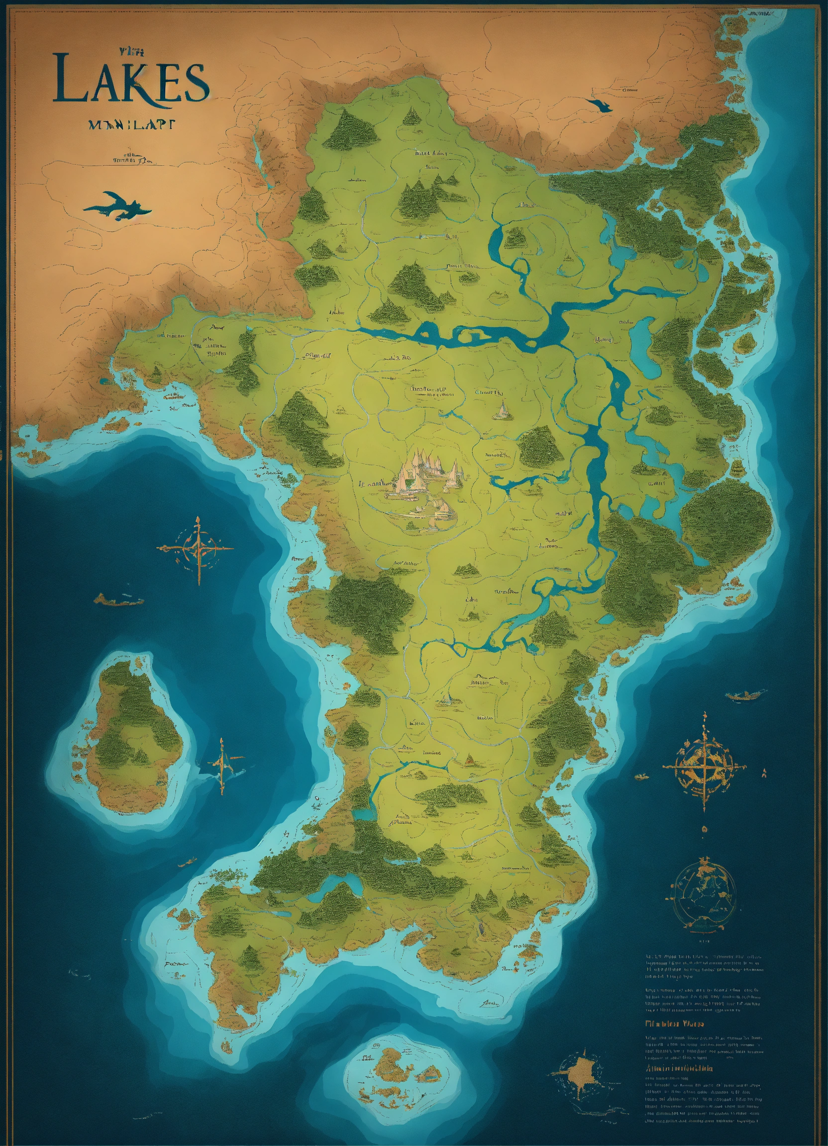 Lexica - Minimalistic Fantasy map with lakes and rivers