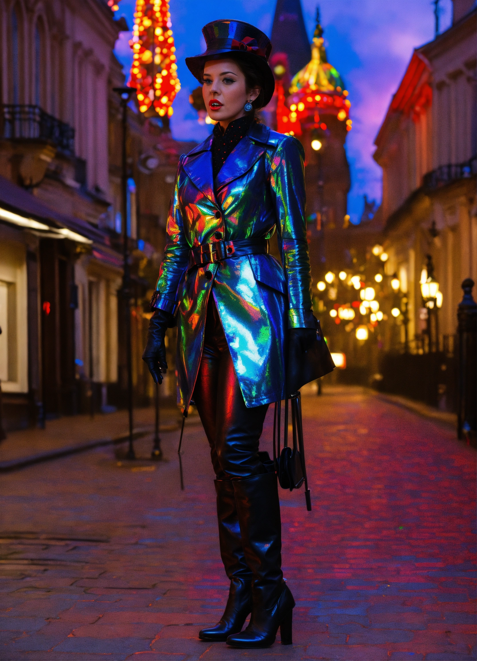Lexica - Evil Mary Poppins hypnotist in holographic leather outfit ...