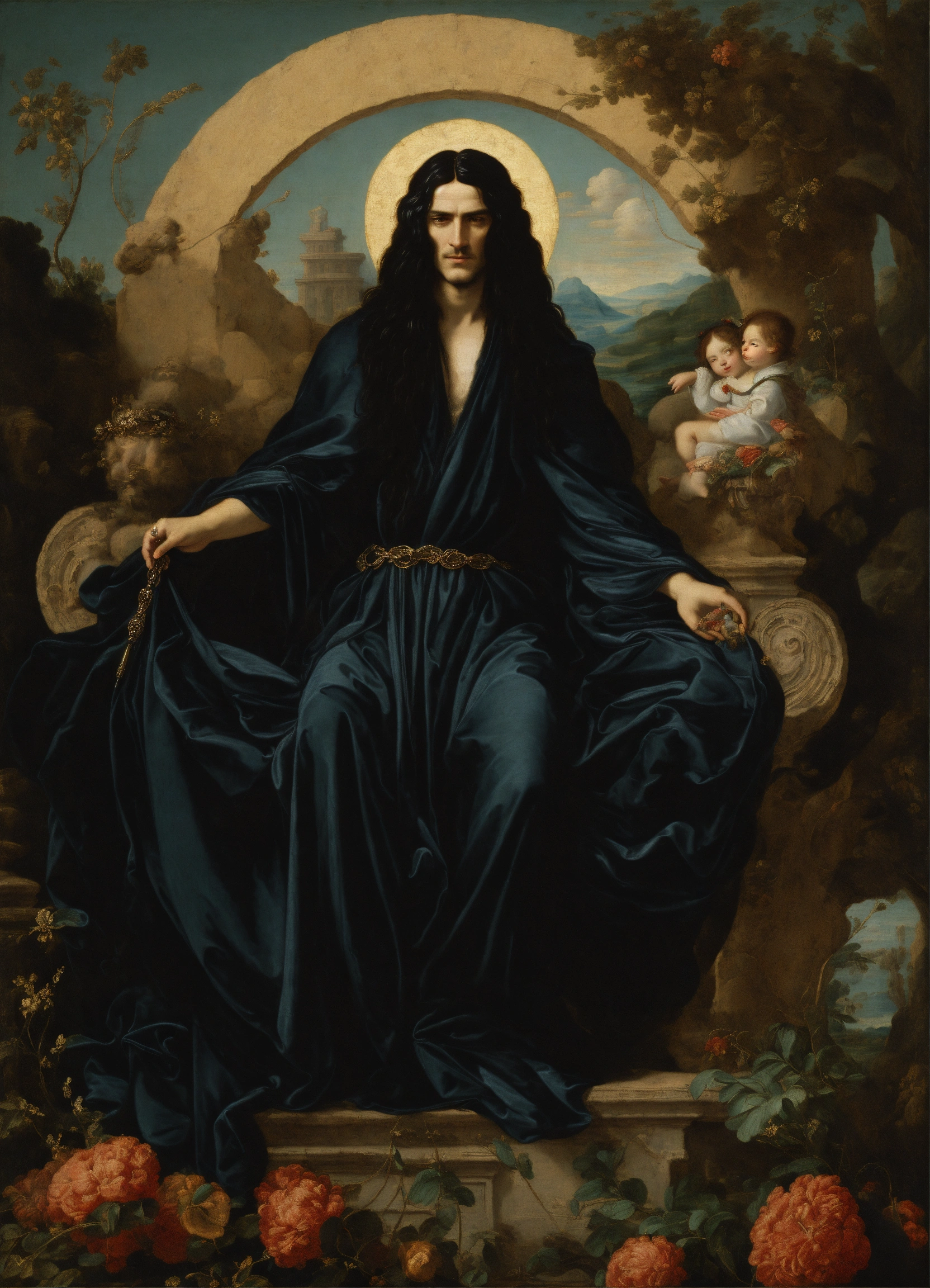 Lexica - Hades with black long hair . Renaissance Painting