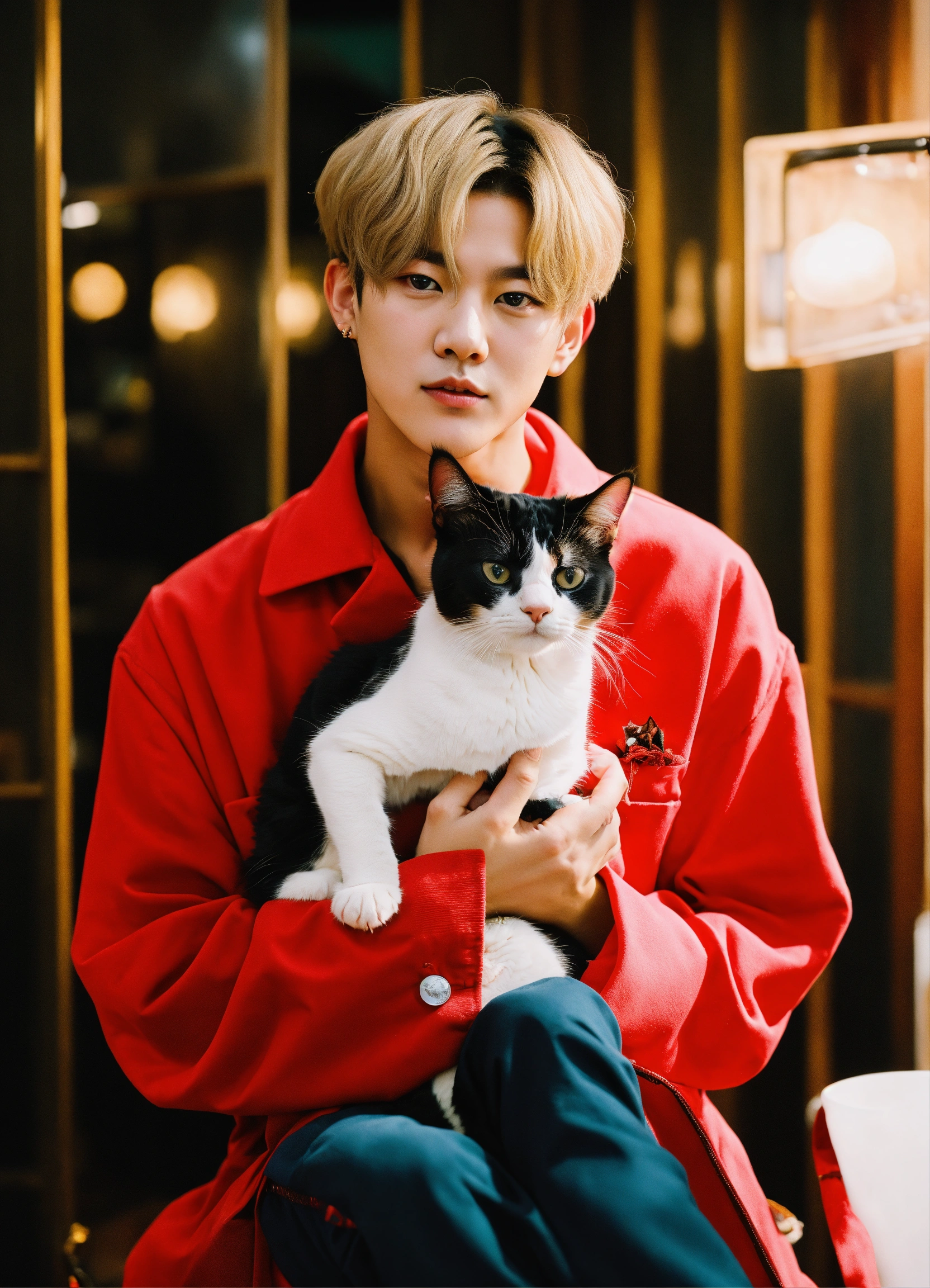 Lexica - Kim Taehyung holding a cat