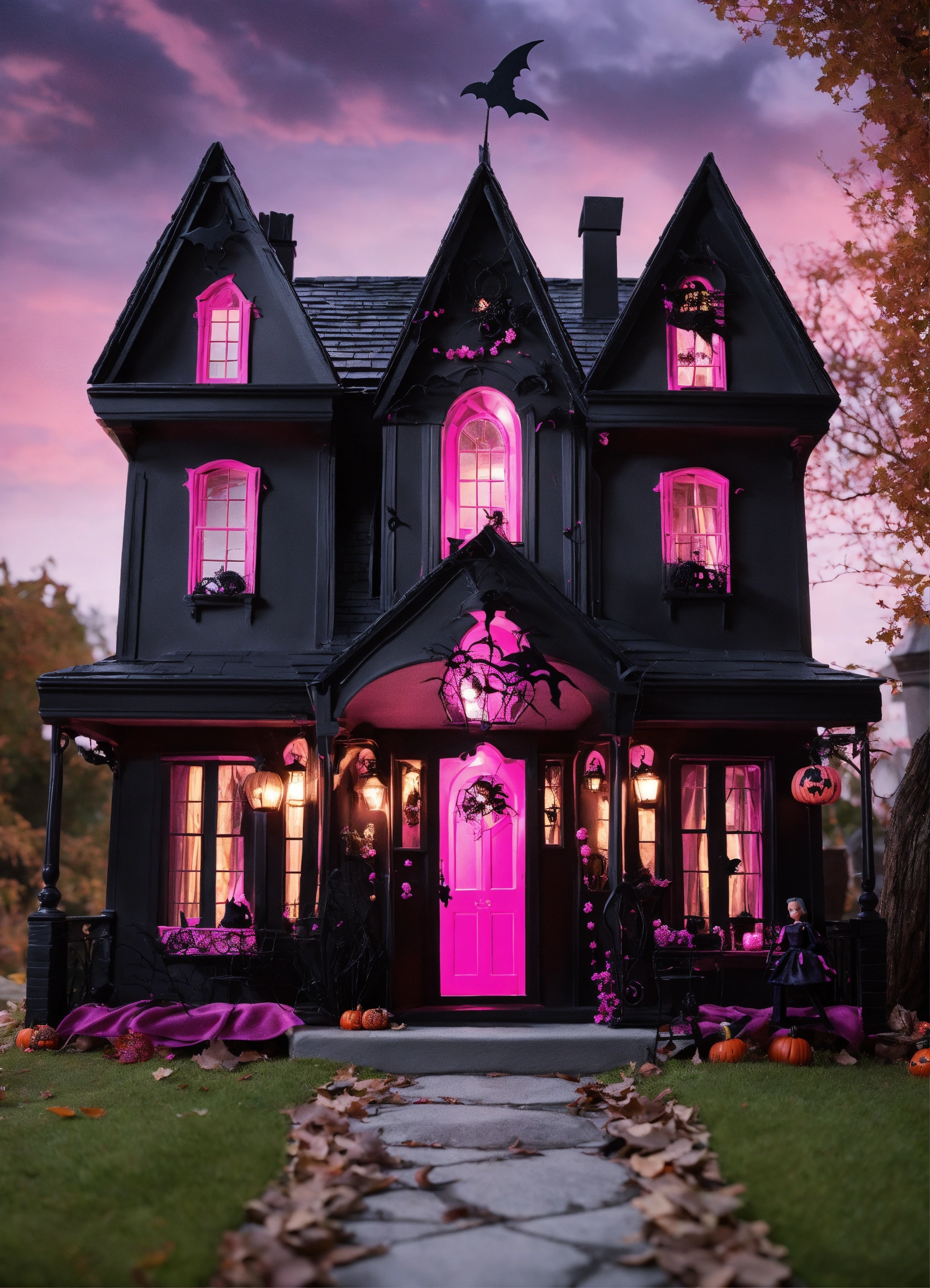 Lexica - Barbie dolls, witch, black, pink, witches house exterior ...