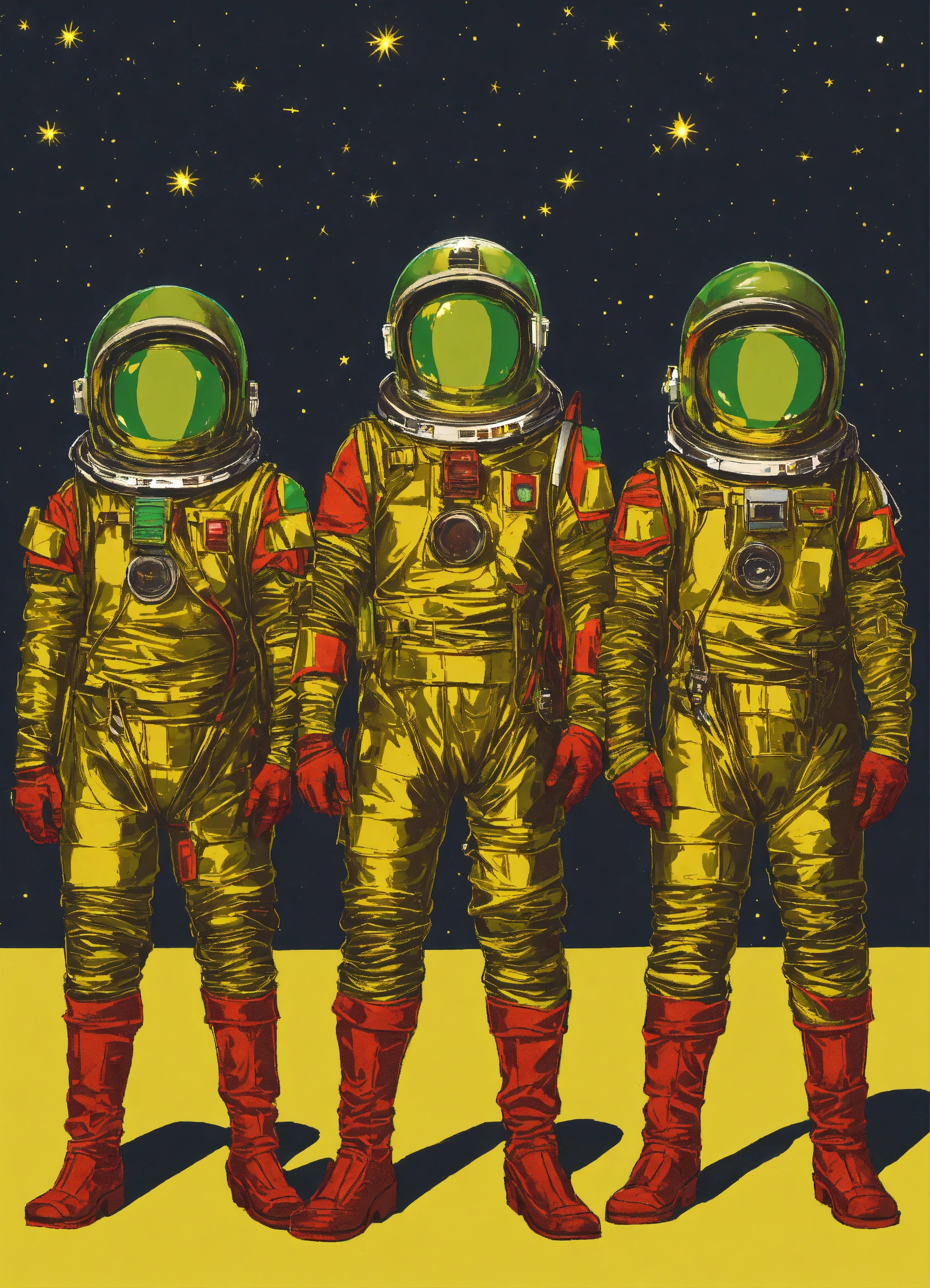 Lexica - Six man dressed in space costumes, in the style of bronzepunk ...