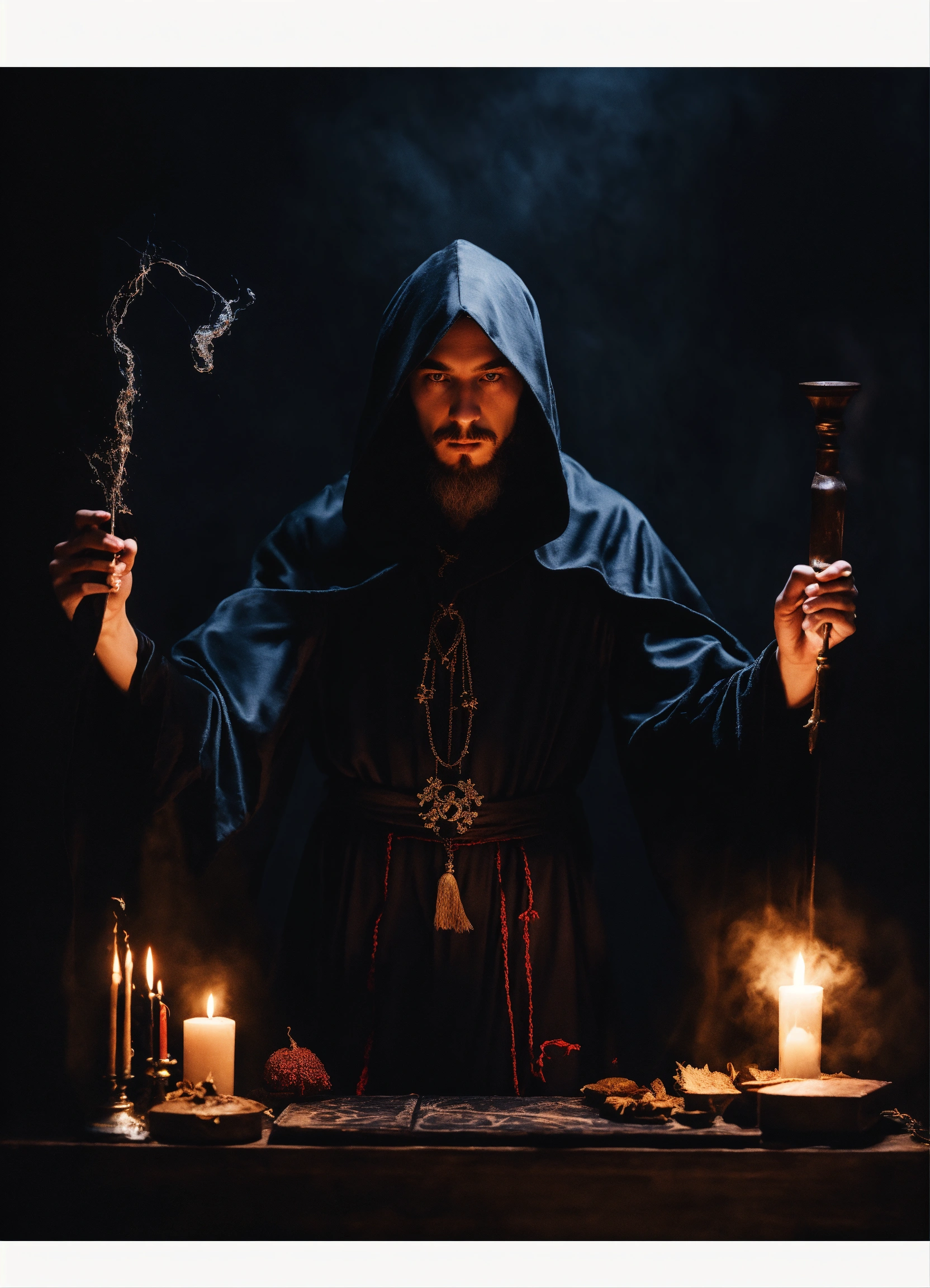 Lexica - French young evil wizard in robes, creating black magic, dark ...