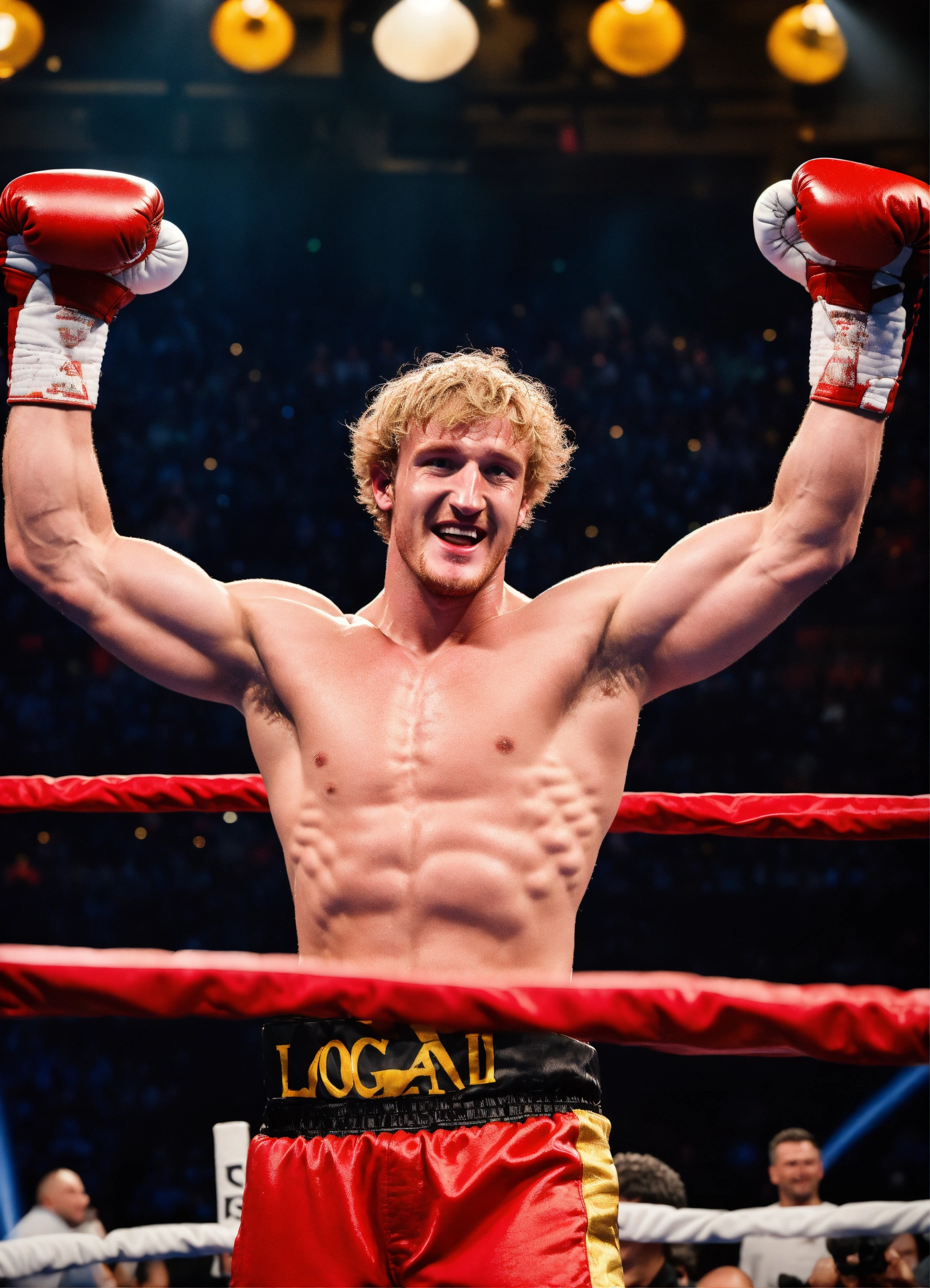 Lexica - Logan Paul, very large muscles, Boxing Ring, Victory, Happy ...