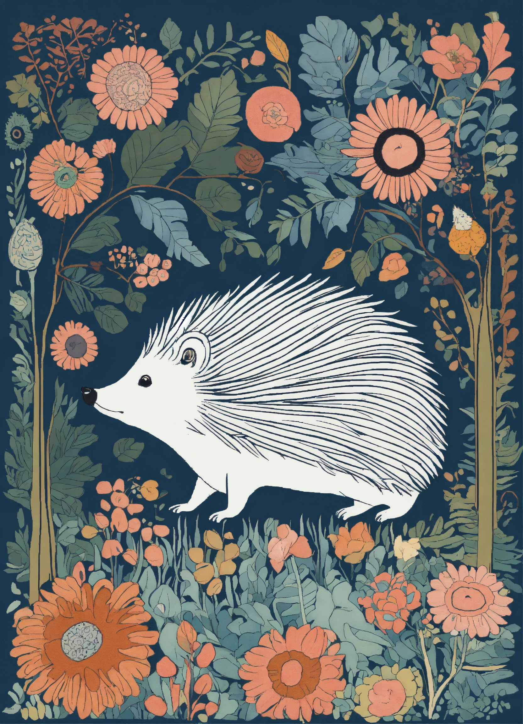 Lexica - Scandinavian traditional art drawing a stylised a hedgehog in ...