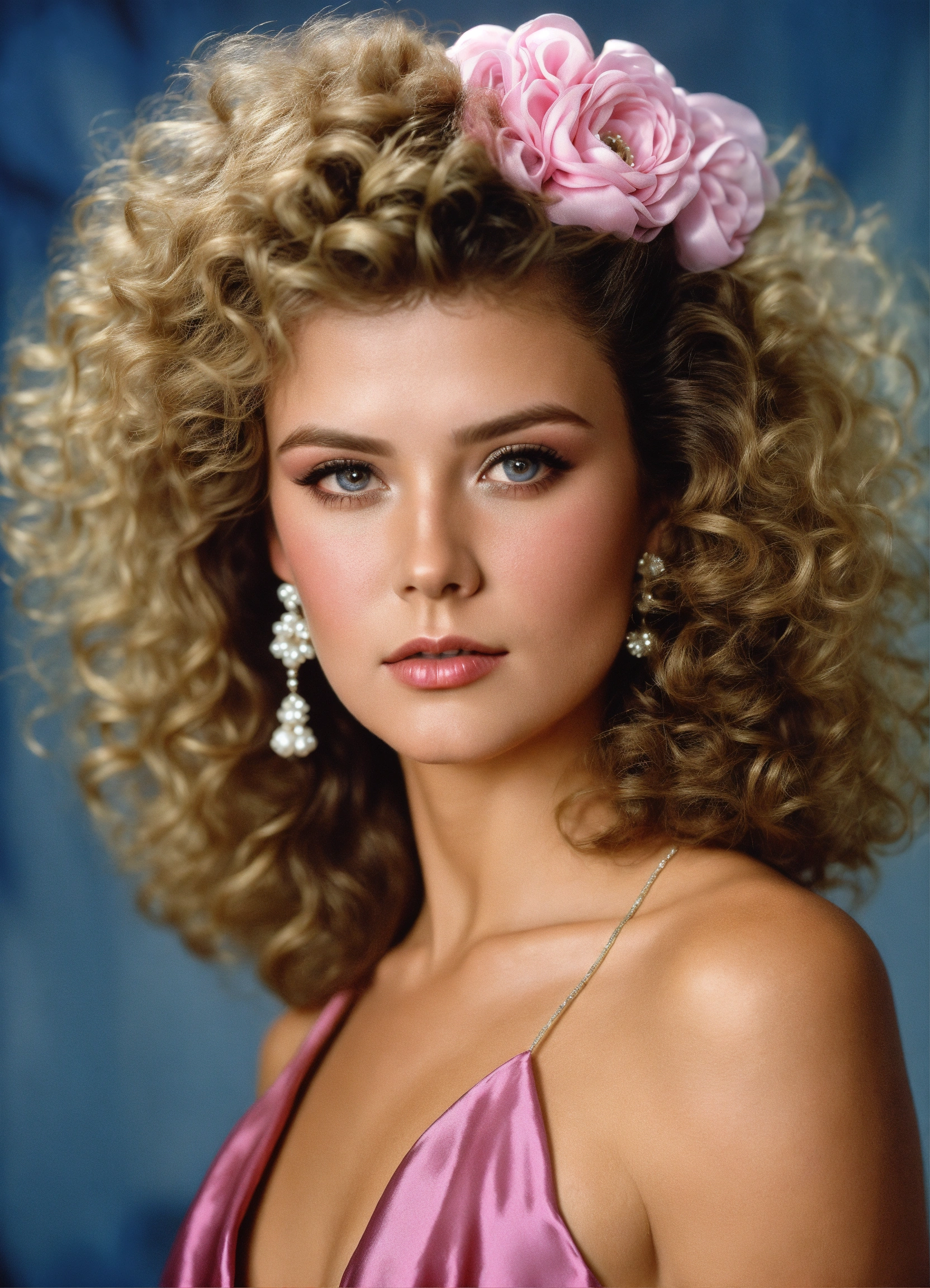 Lexica - "pretty 80s prom queen", 80s perm curls, puffy 80s prom dress ...
