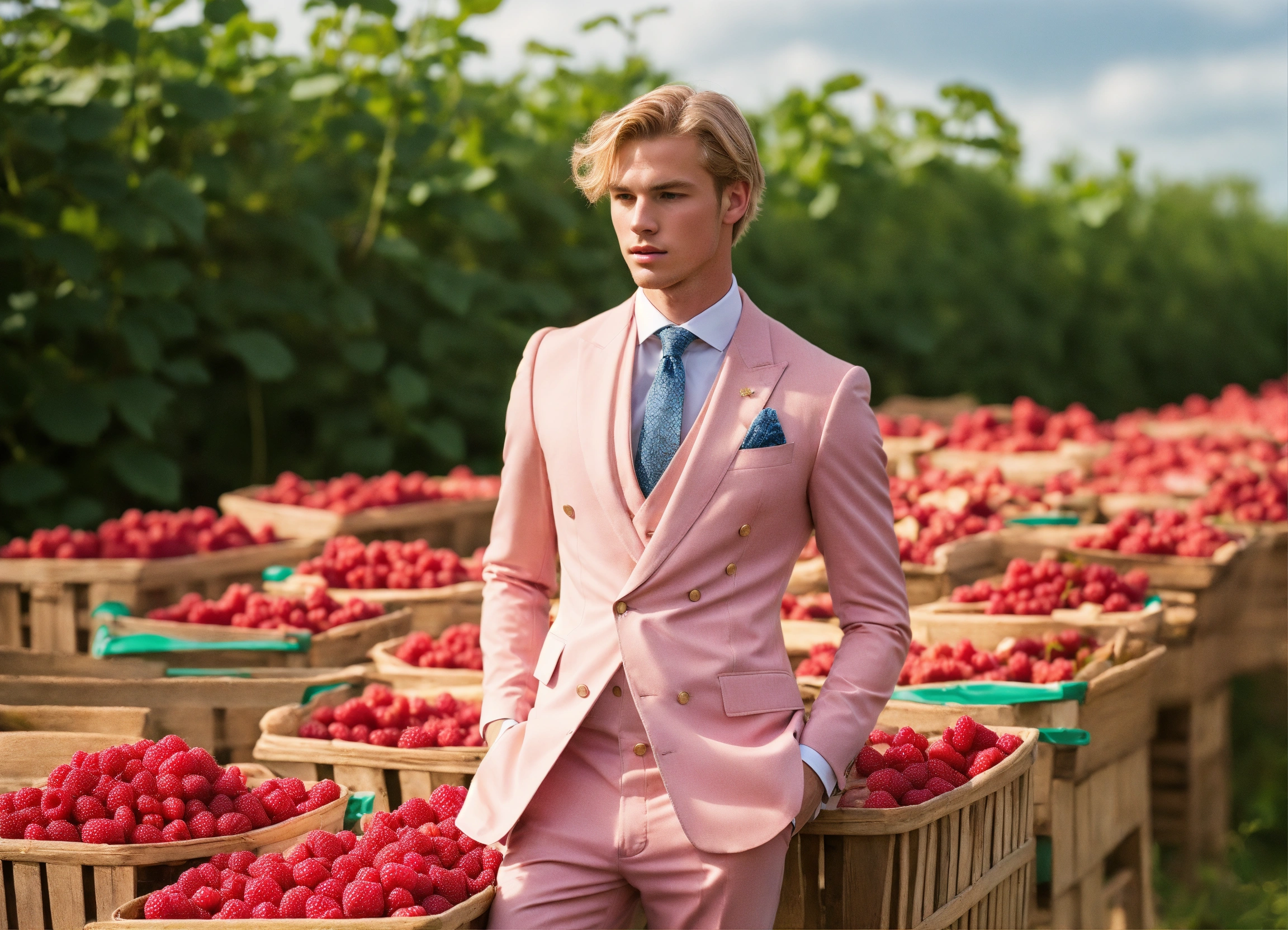 Lexica - A young blonde gentleman in light pink double breasted suit ...