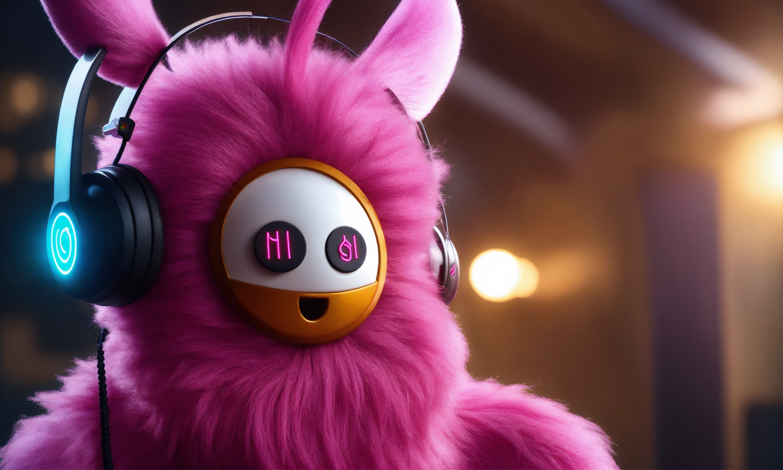 Lexica - Tear shaped pink hairy grimace character with hi tech ...