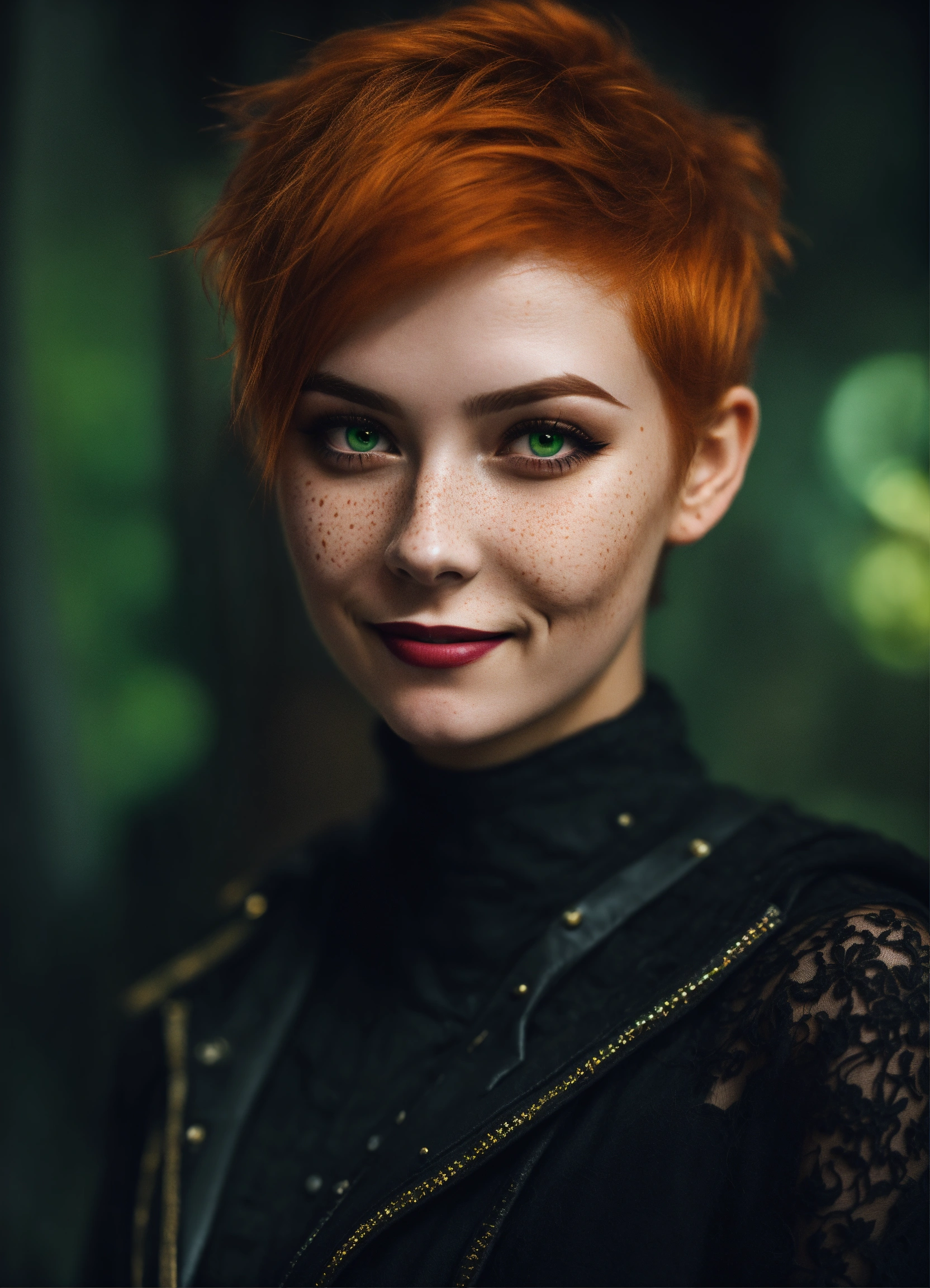 Lexica - Render beautiful ginger young woman in dark goth outfit with ...
