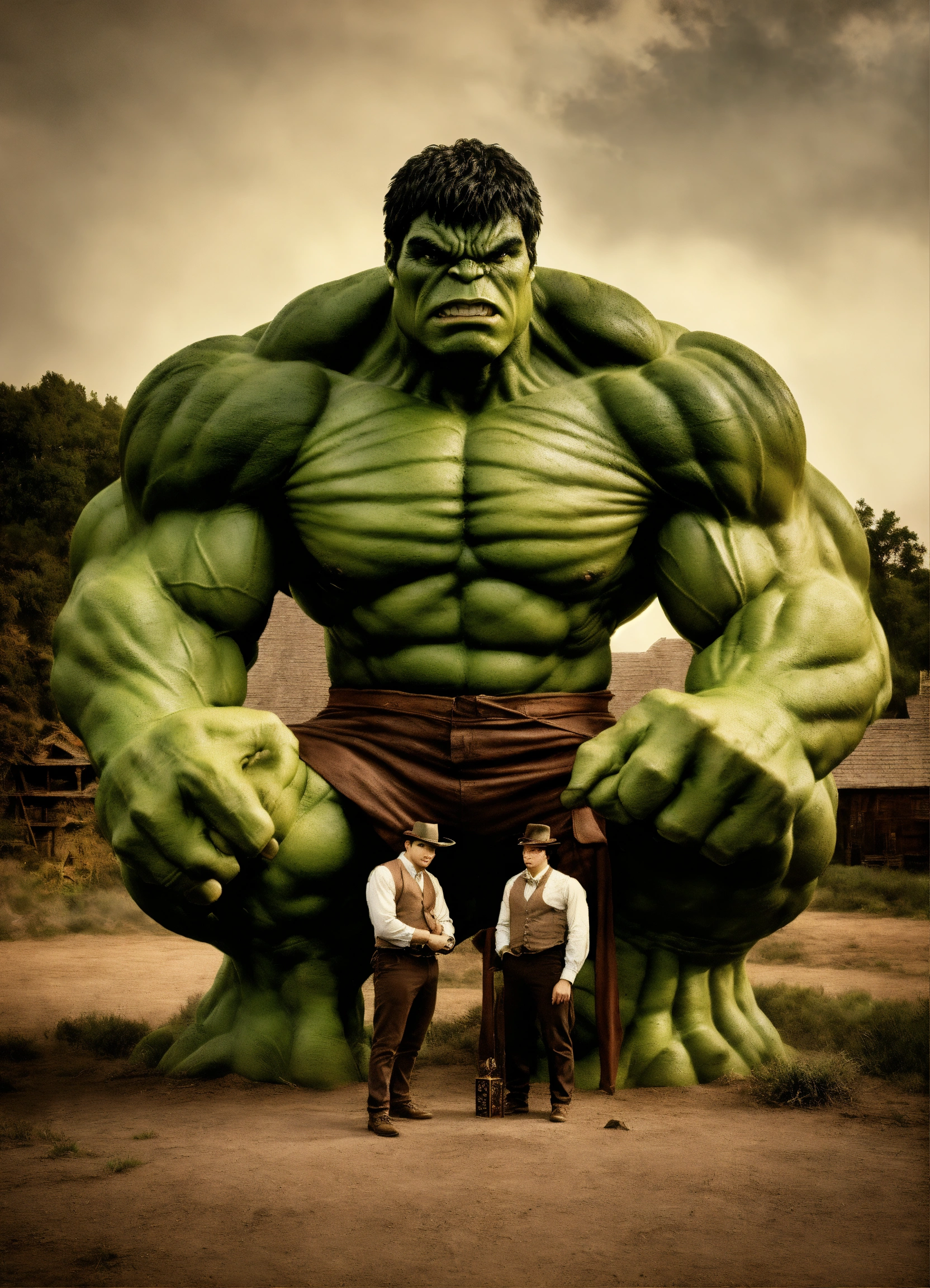 Lexica - Young man standing next to a giant hulk, in the style of ...